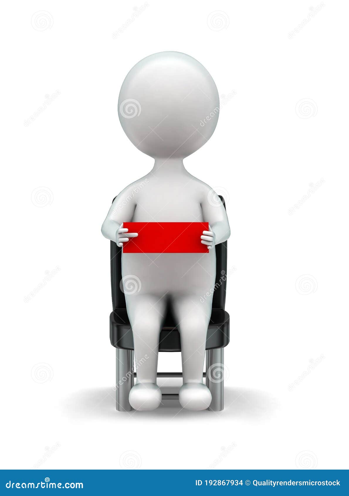 3d Man Sitting in a Chair and Holding a Red Empty Banner in Hands ...