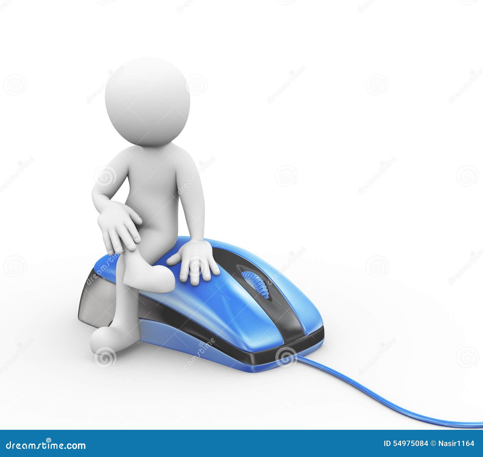 3d Man Sitting on Computer Mouse Device Stock Illustration ...