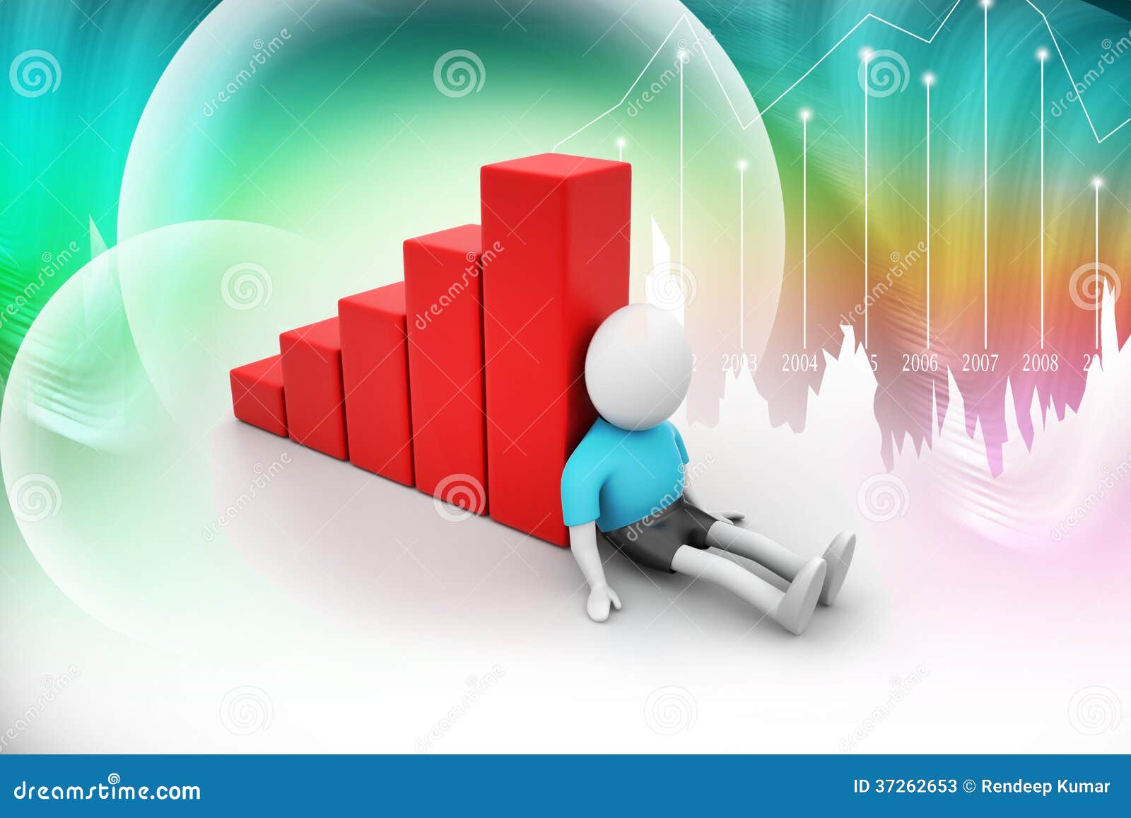 3d Man Sitting Near the Bar Graph Stock Illustration - Illustration of ...