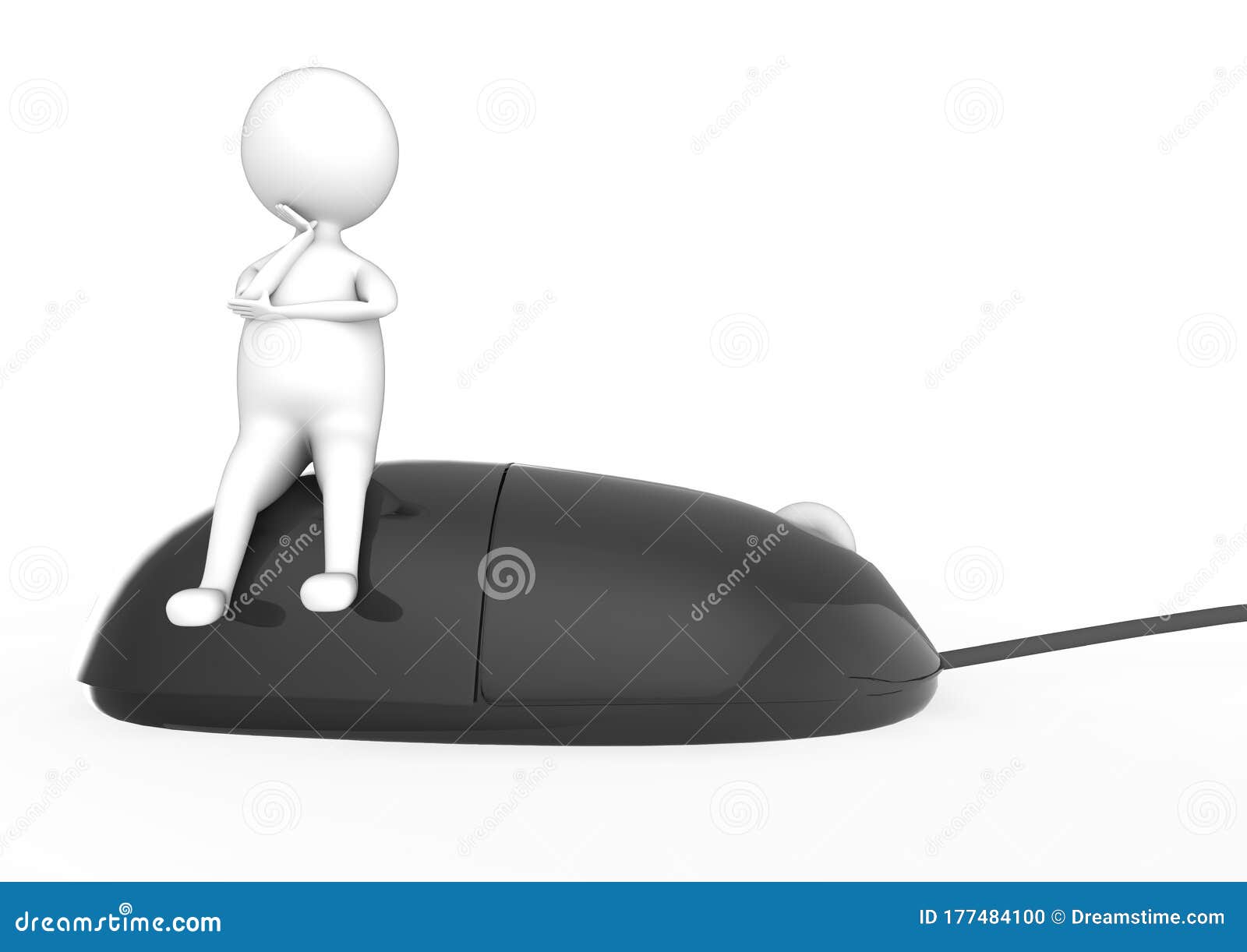 3d Man Sitting Over a Mouse and Thinking Stock Illustration ...