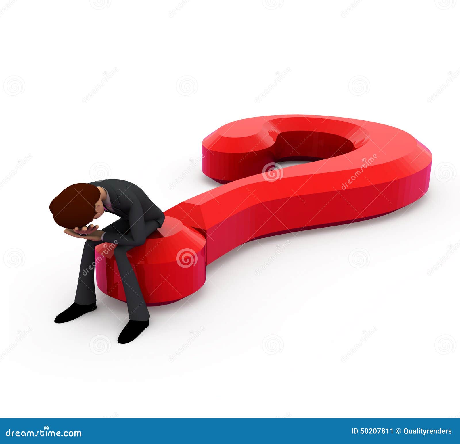 3d Man Sitting on Question Mark Concept Stock Illustration ...