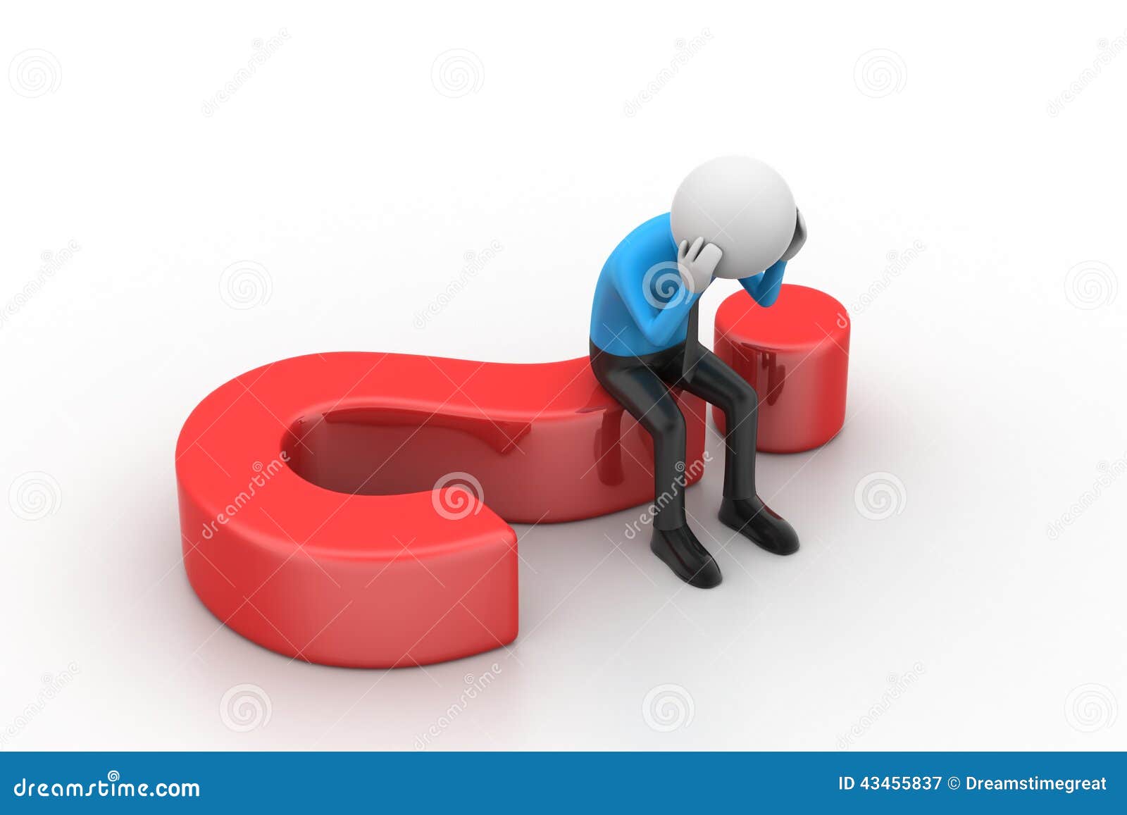 3d Man Sitting on a Question Mark Stock Illustration - Illustration of ...