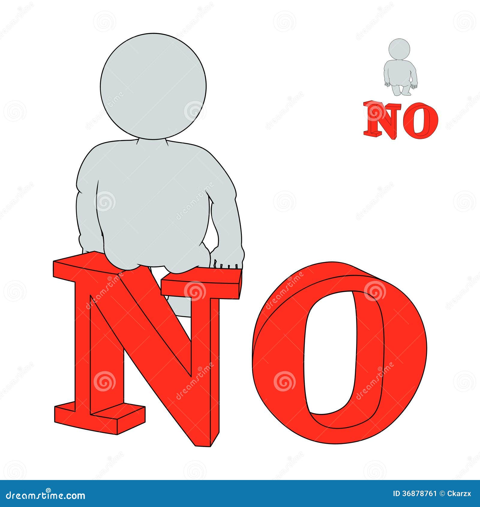 3d Man Sitting on the Word (No) Stock Vector - Illustration of denial ...