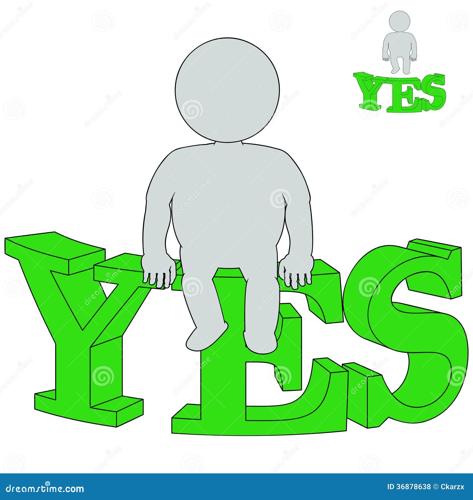 3d Man Sitting on the Word (Yes) Stock Vector - Illustration of ...