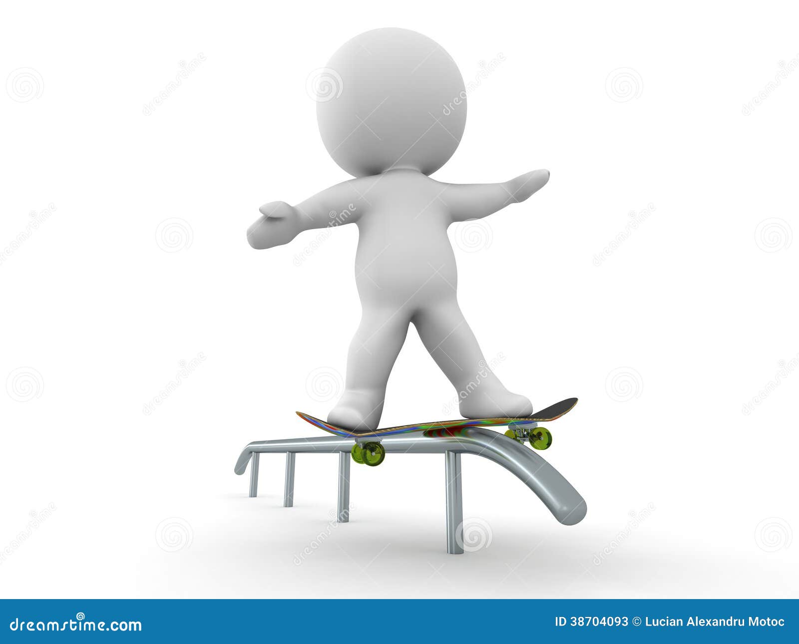 3D Man Skateboarding Rail Grind Trick Stock Illustration - Illustration ...