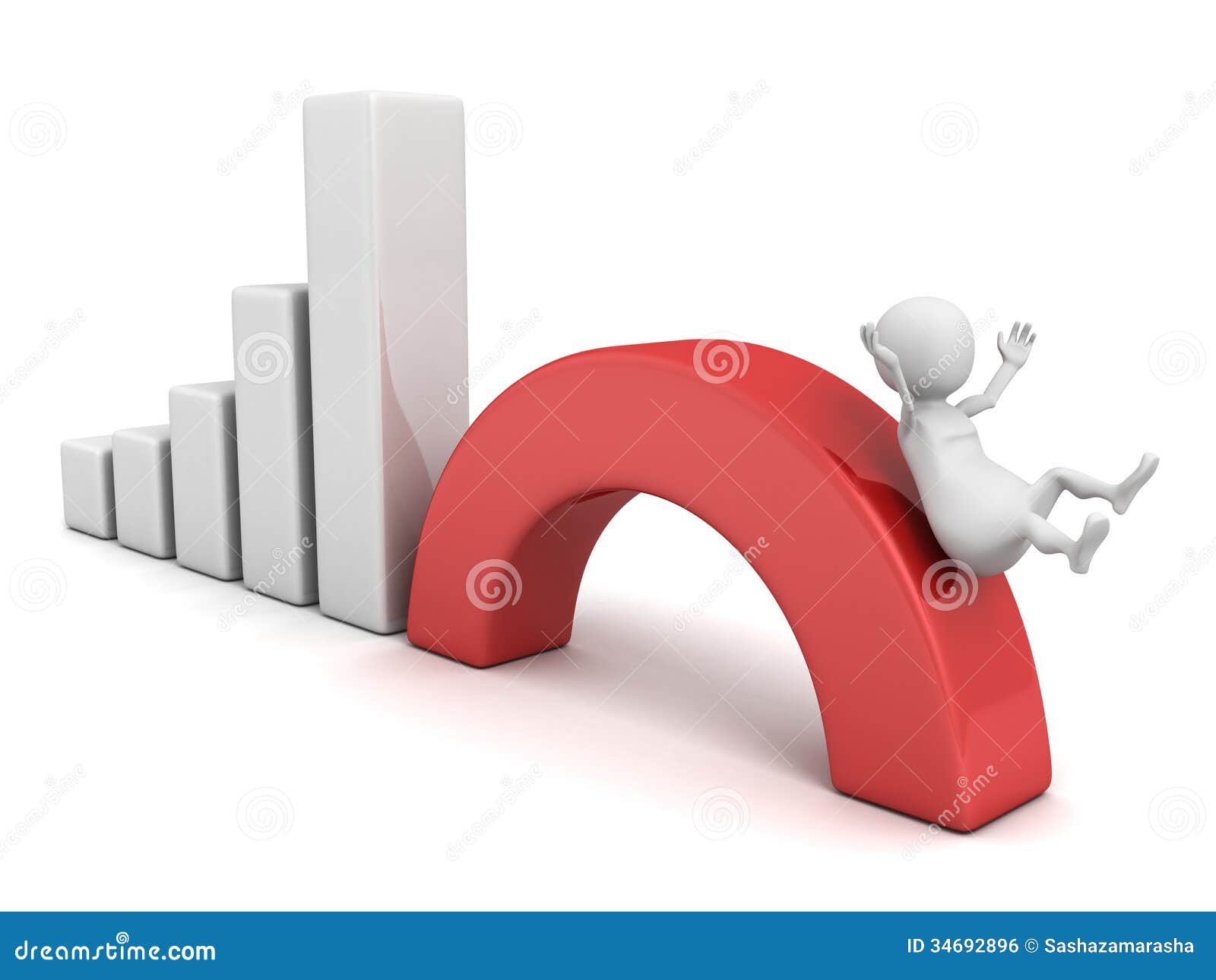 3d Man Slides Down on Crisis Finance Bar Graph Stock Illustration ...
