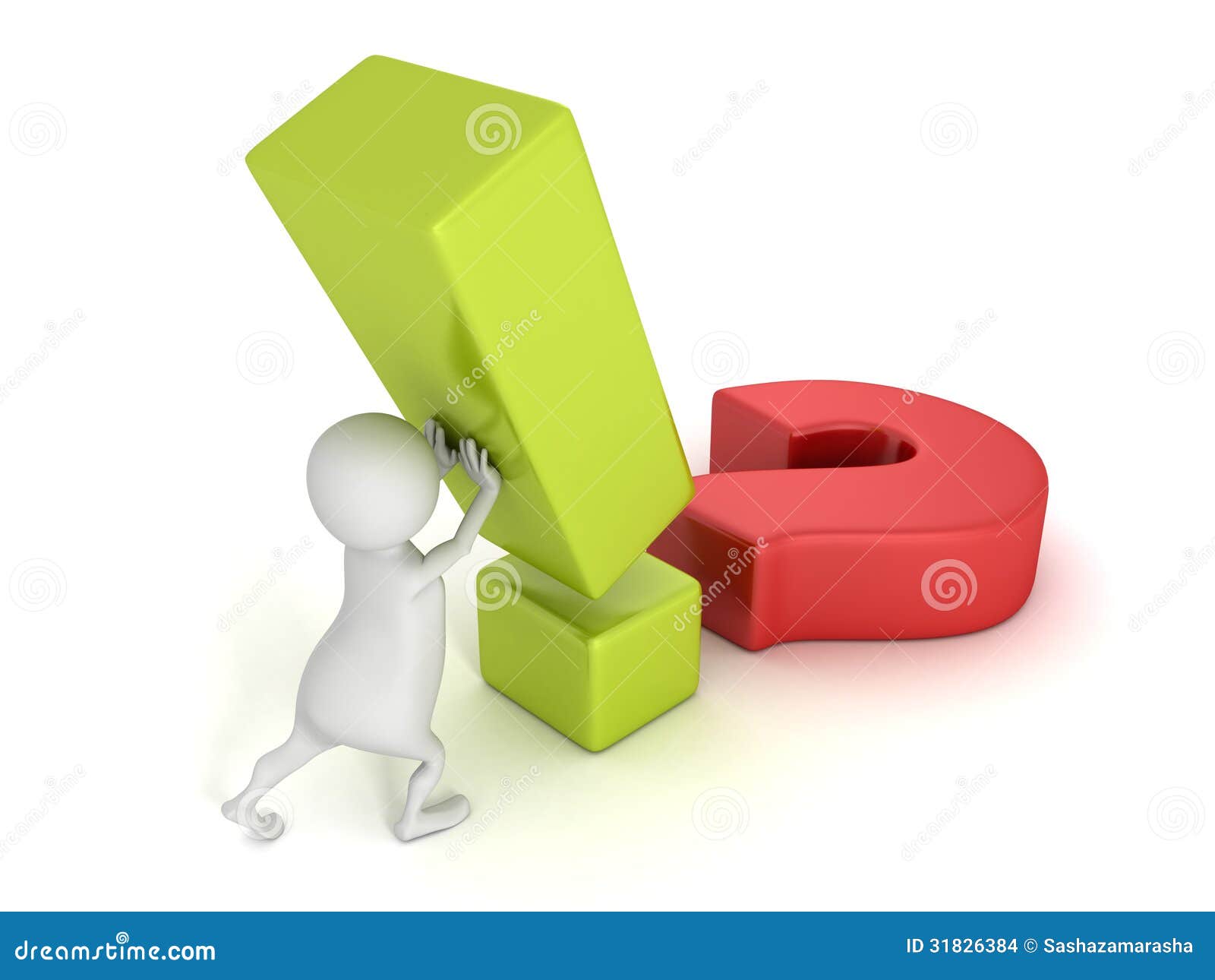 3d Man with Solution Question and Exclamation Marks Stock Illustration ...