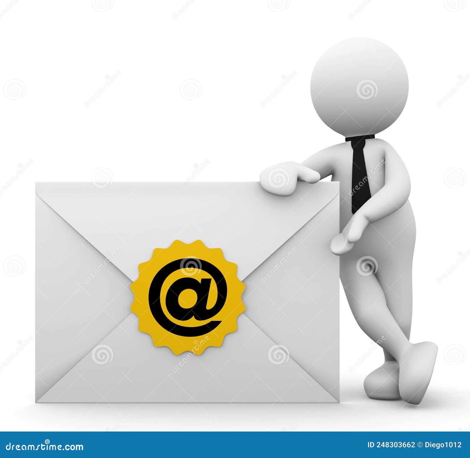 3d Man with Stamped Envelope Email Symbol Stock Photo - Image of letter ...