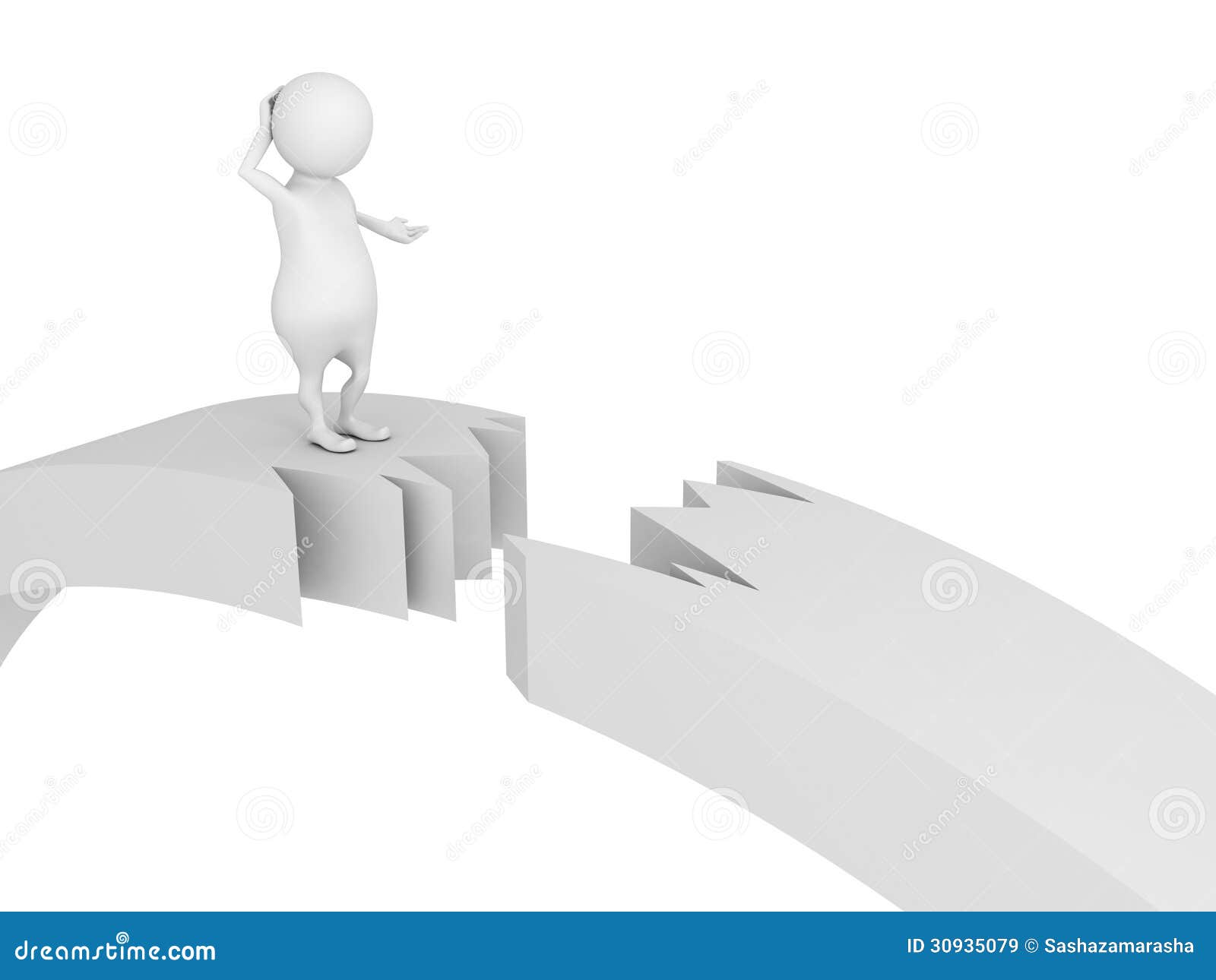 3d Man Standing on Broken Cracked Bridge Damage Stock Illustration ...
