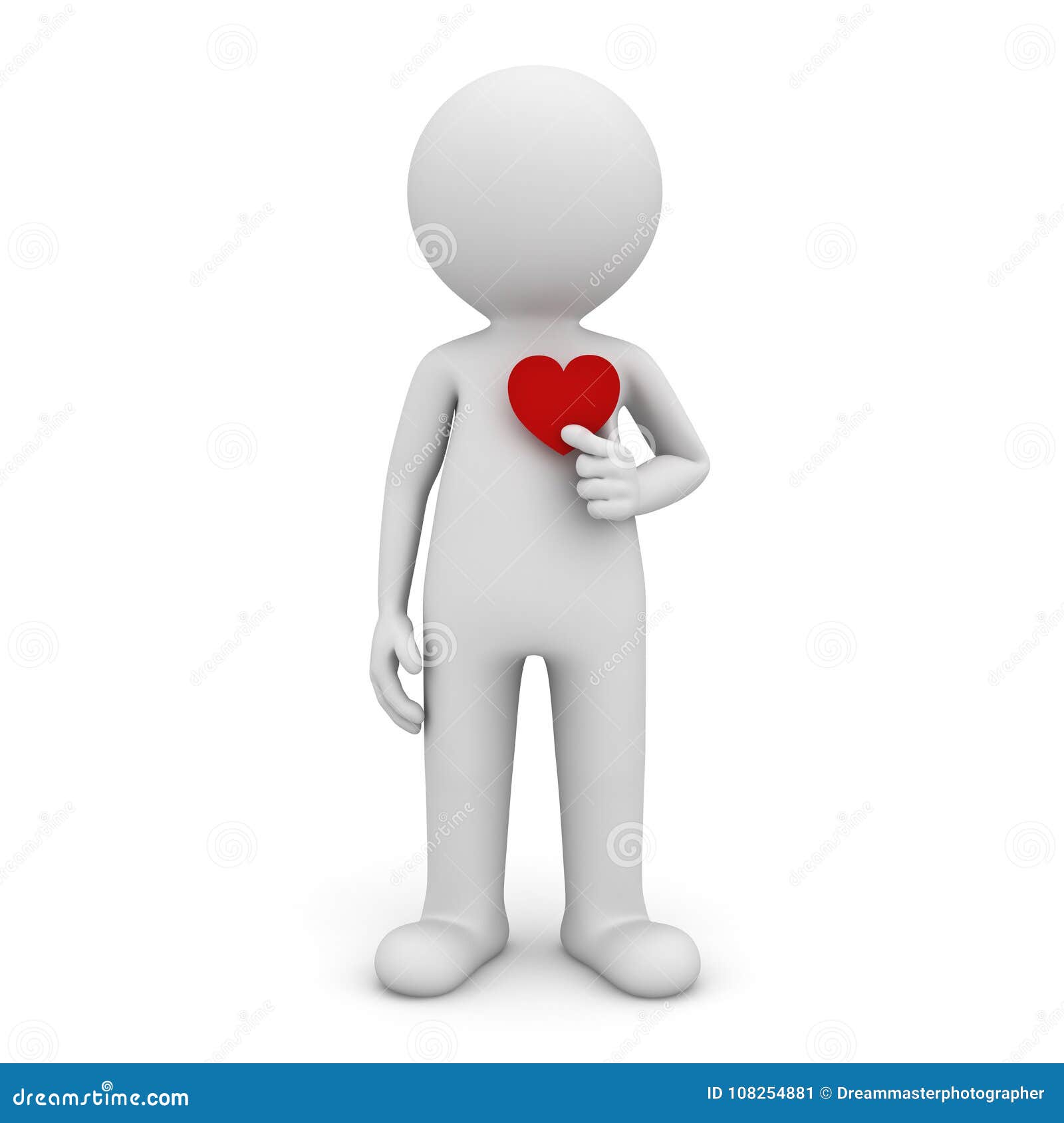 3d Man Standing and Holding Red Heart Isolated on White Background ...