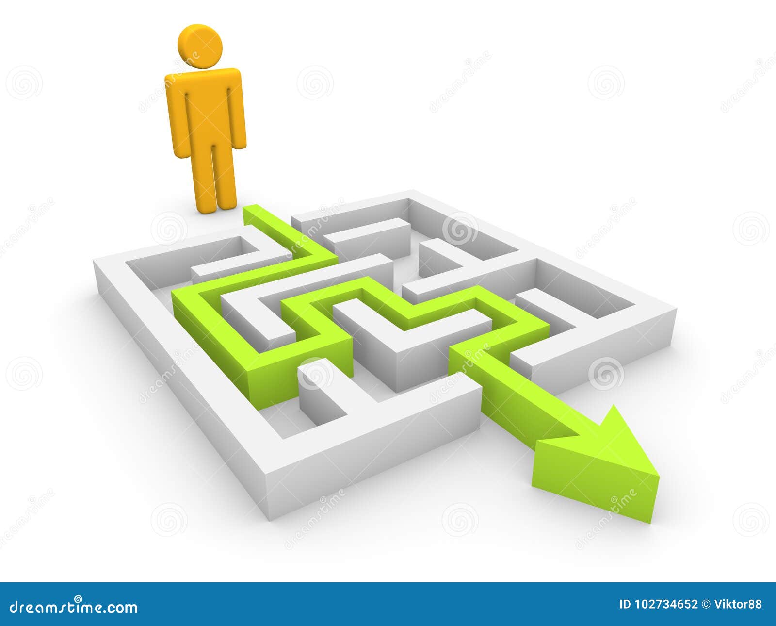 3d Man Standing beside the Labyrinth with Green Arrow Stock ...