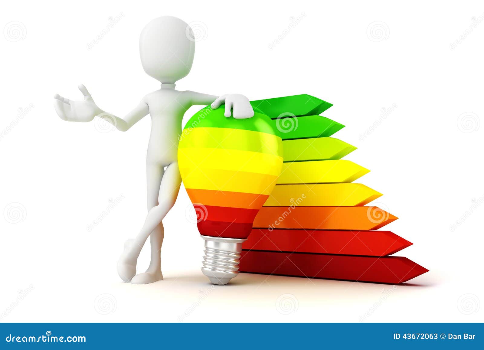 3d Man Standing Near a Light Bulb Stock Illustration - Illustration of ...