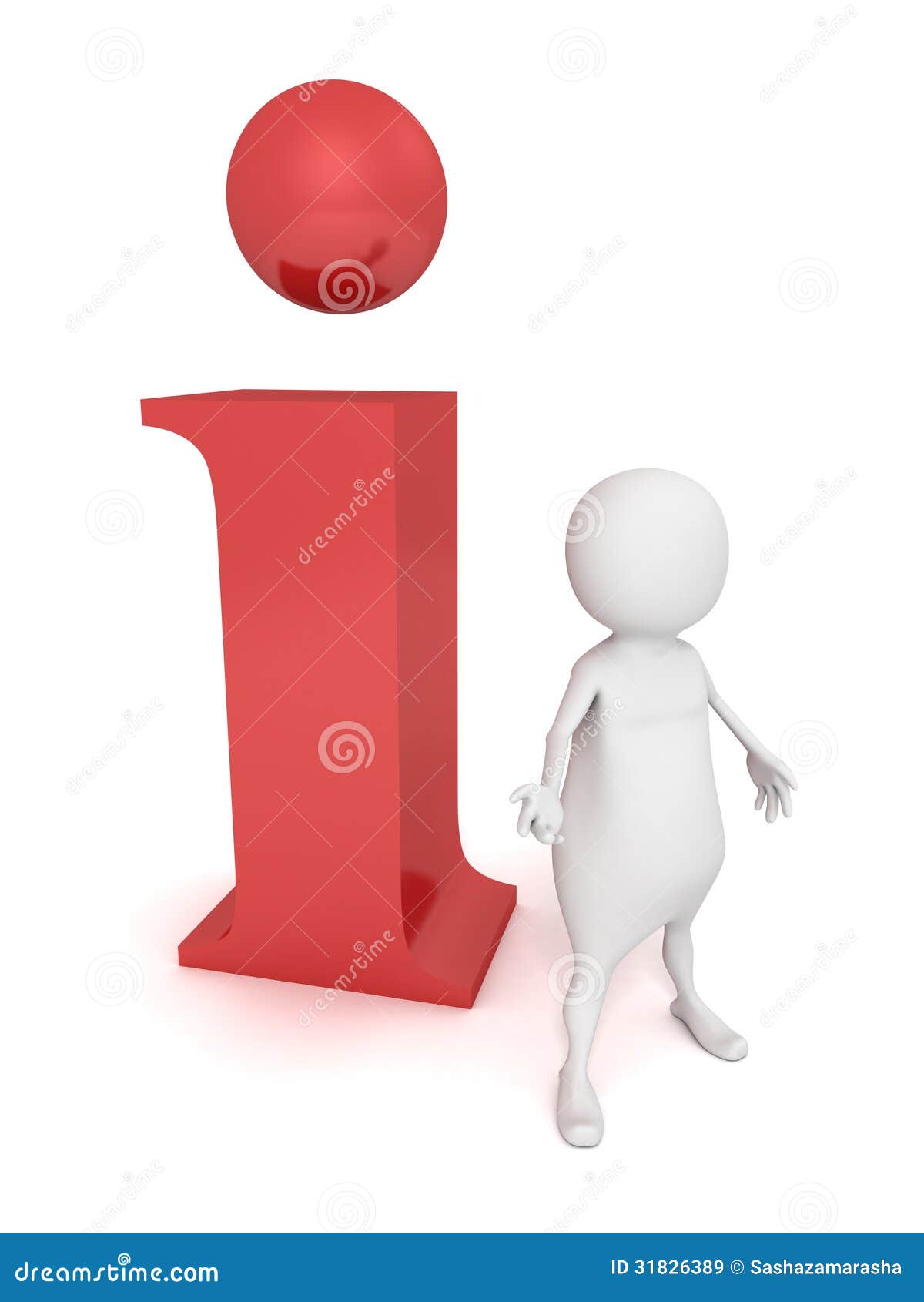 3d Man Standing Near To an Information Red Icon Stock Illustration ...