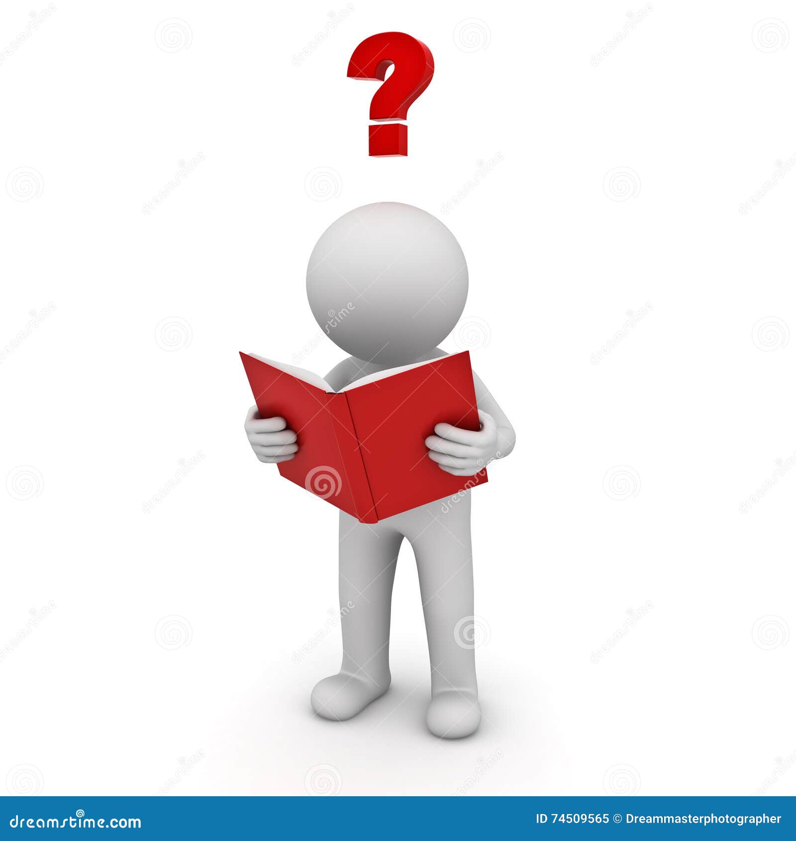 3d Man Standing and Reading a Book with Red Question Mark Over White ...