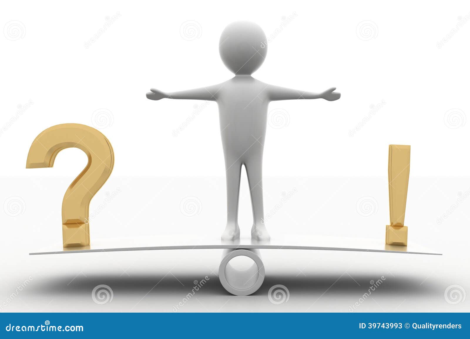 3d Man Standing in See Saw with a Question Mark Stock Illustration ...