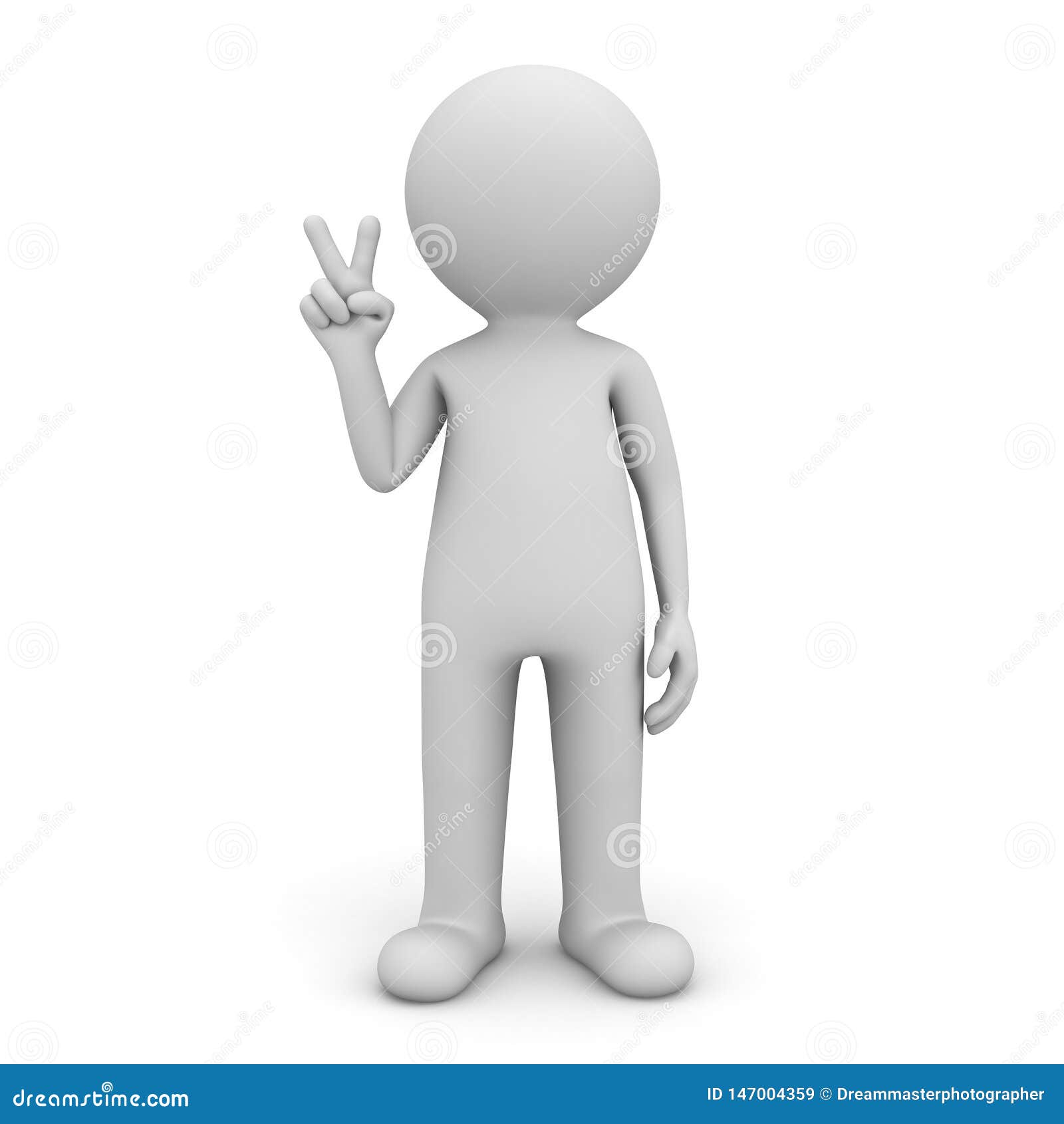3d Man Showing Victory Hand Sign On White Background With Shadow Stock ...