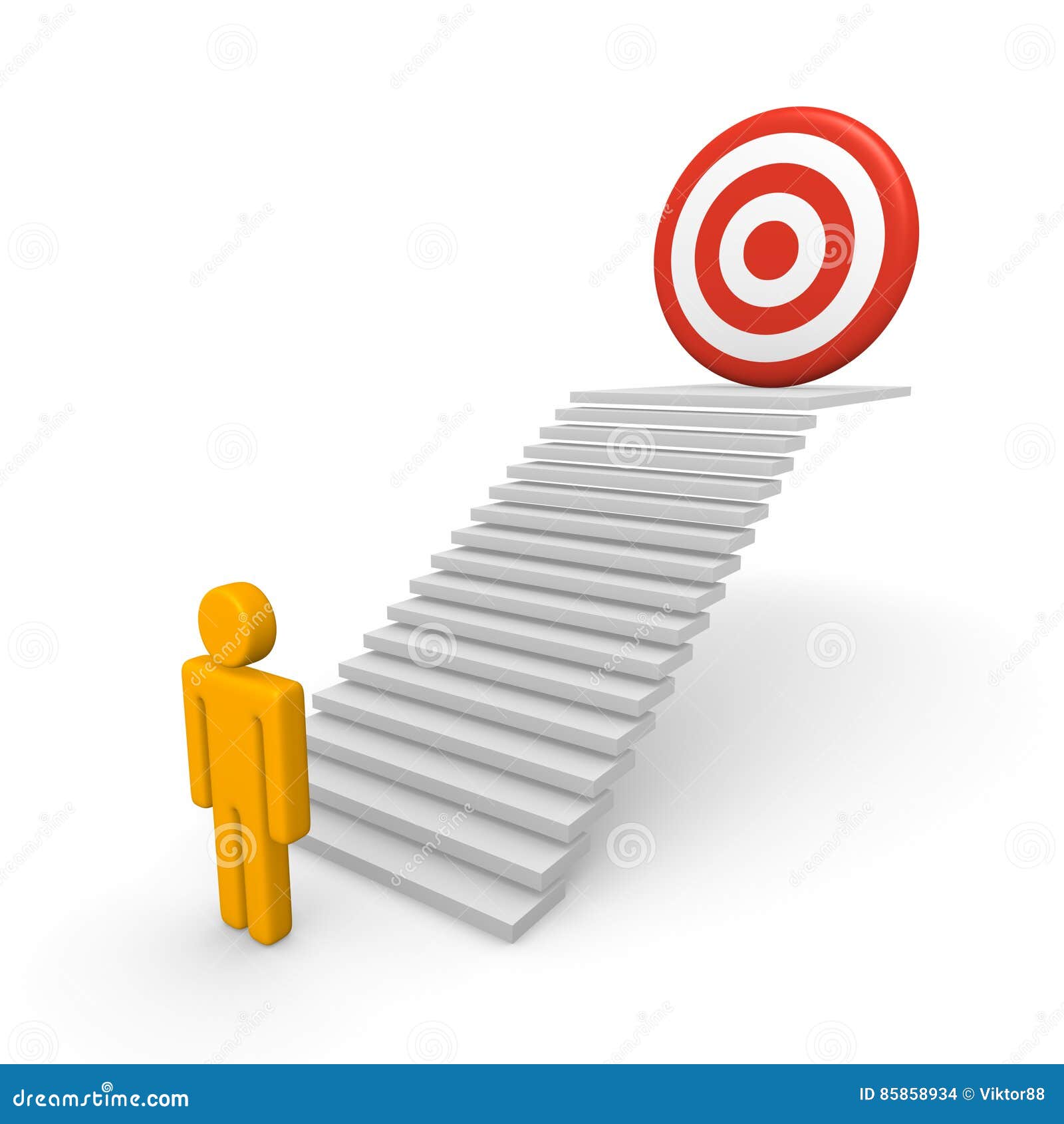 3d Man Standing beside the Stairs To the Target. Stock Illustration ...