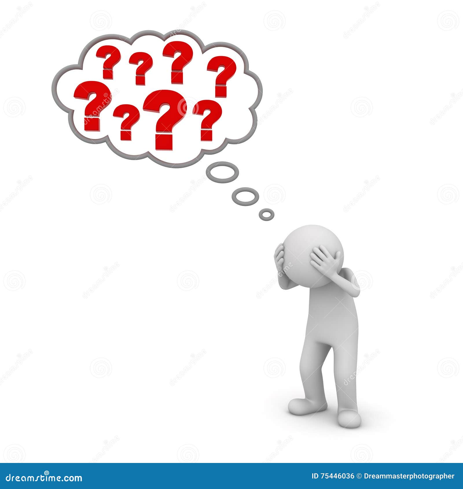 3d Man Standing and Thinking with Red Question Marks in Thought Bubble ...
