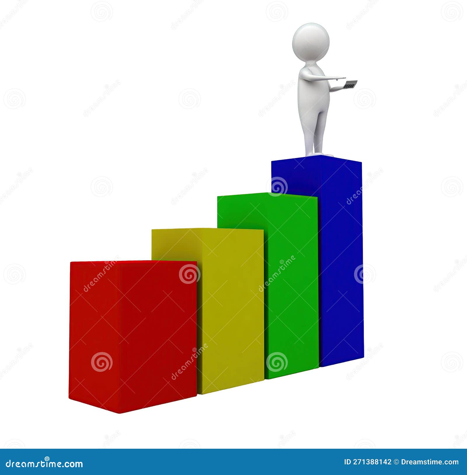 3d Man Standing Top of the Bar Graph Concept Stock Illustration ...
