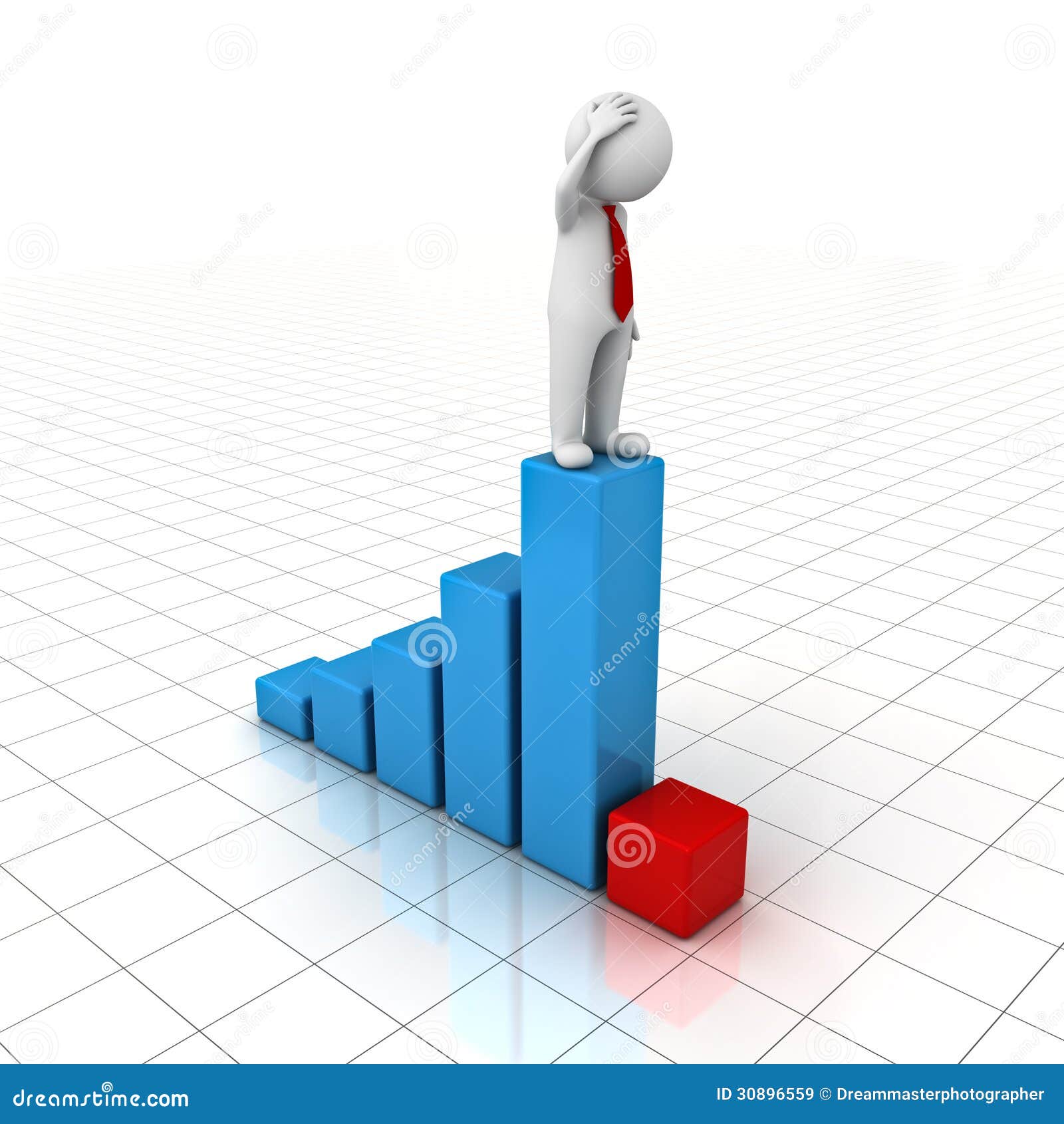 3D Man Standing on Top of Growth Business Graph and Looking at Red Bar ...