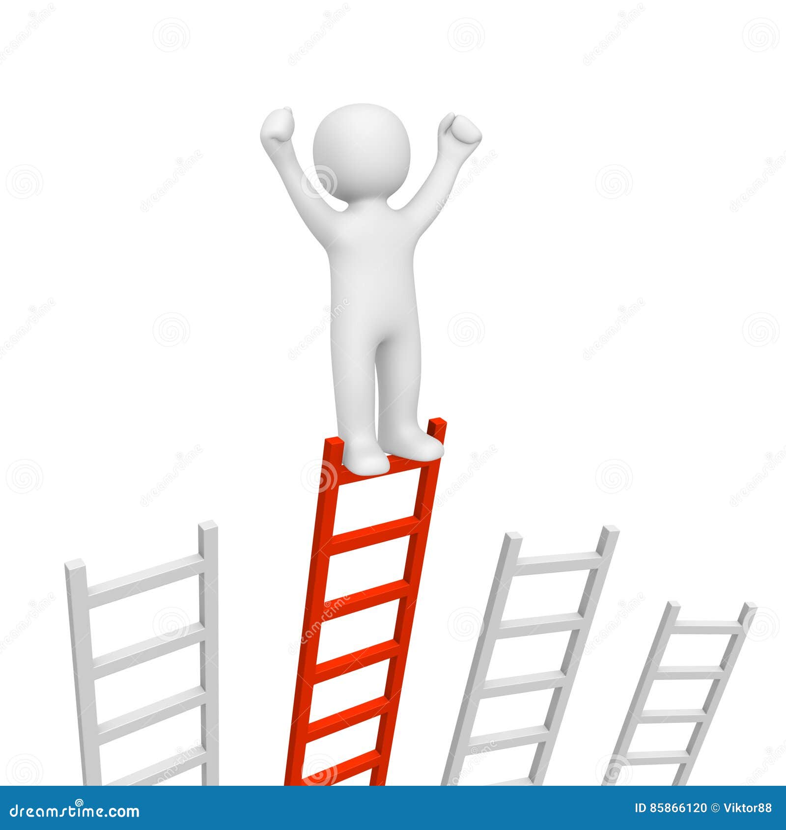 3d Man Standing On The Top Of Longest Ladder And Holding Hands Up ...