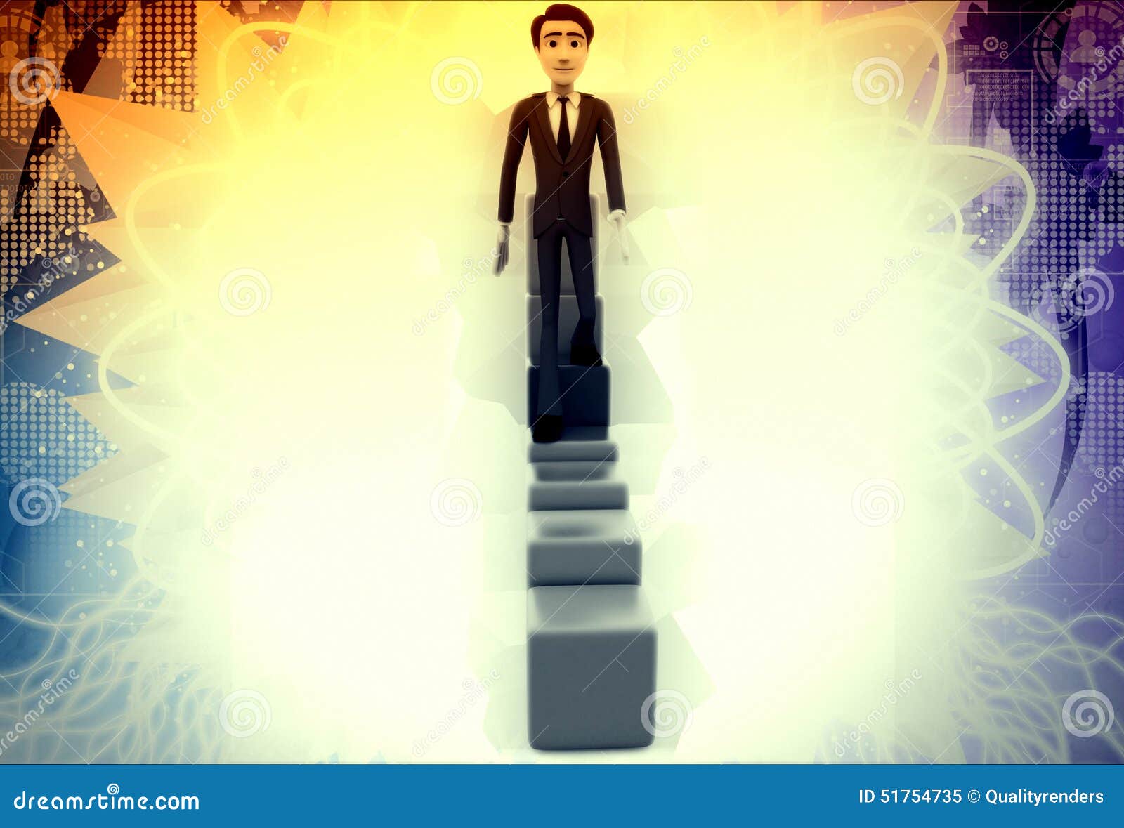3d Man Step Back Progress Chart Illustration Stock Illustration ...