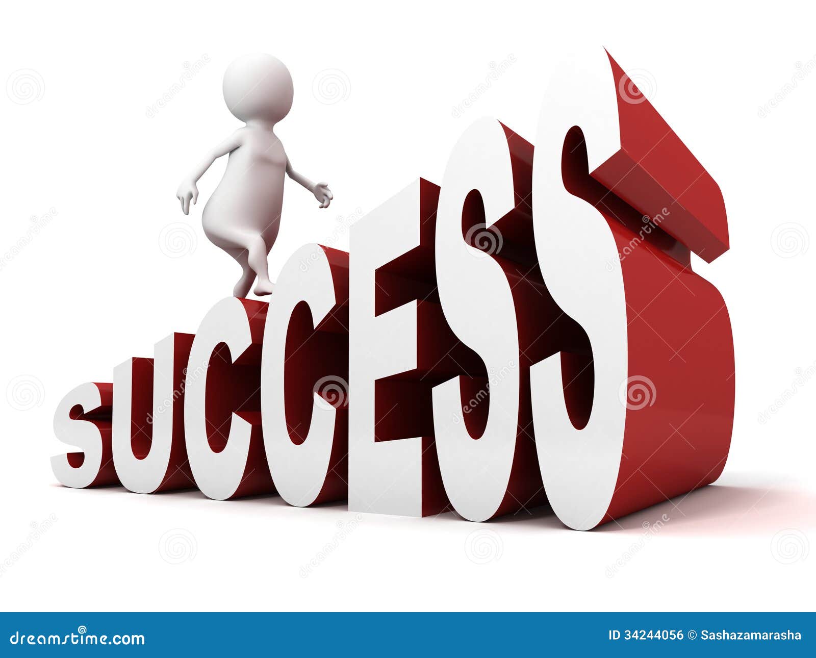 3d Man Steps Up on Success Text Ladder Stock Illustration ...