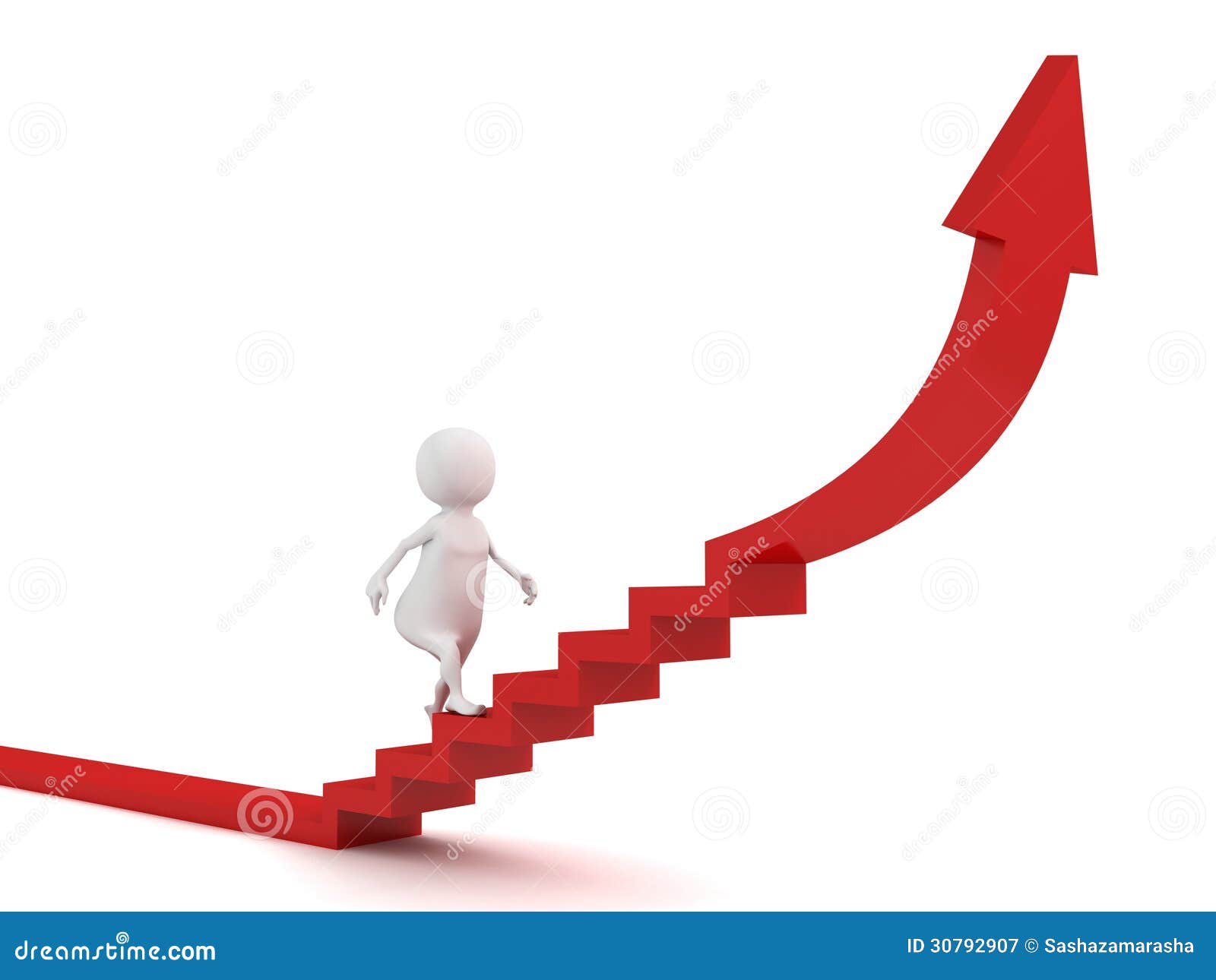 3d Man Steps Up To Success on Stairs Red Arrow Stock Illustration ...