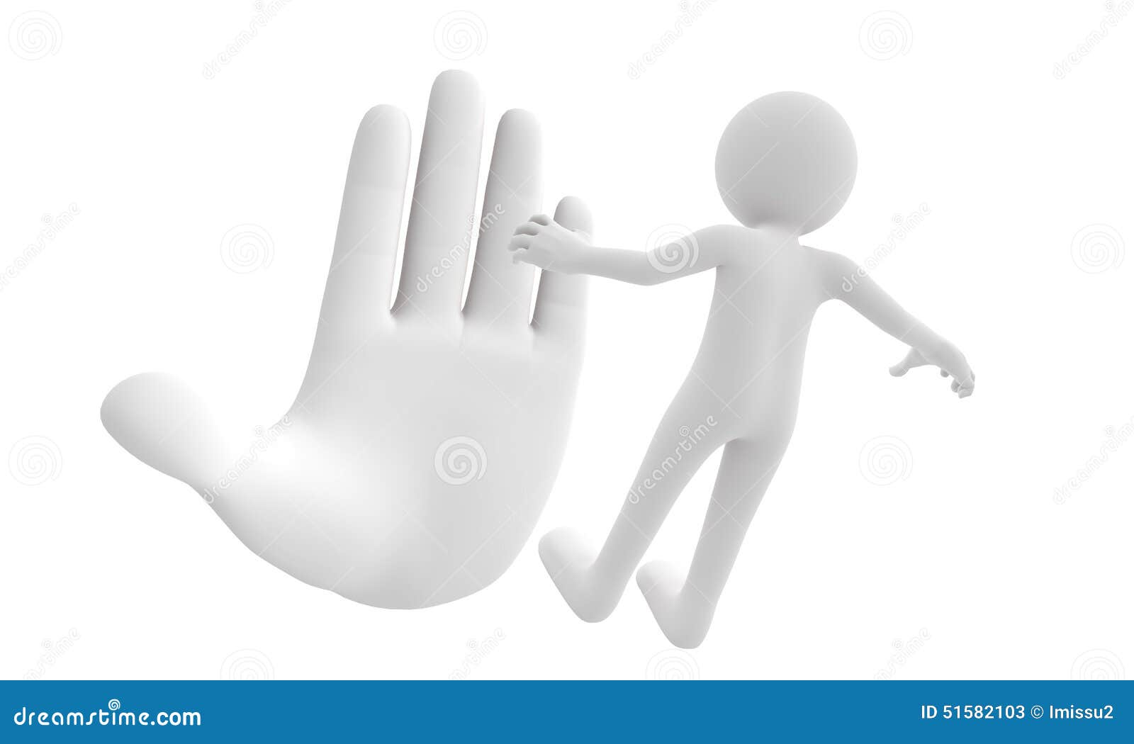3d Man Stop in Front of Big Hand Stock Illustration - Illustration of ...