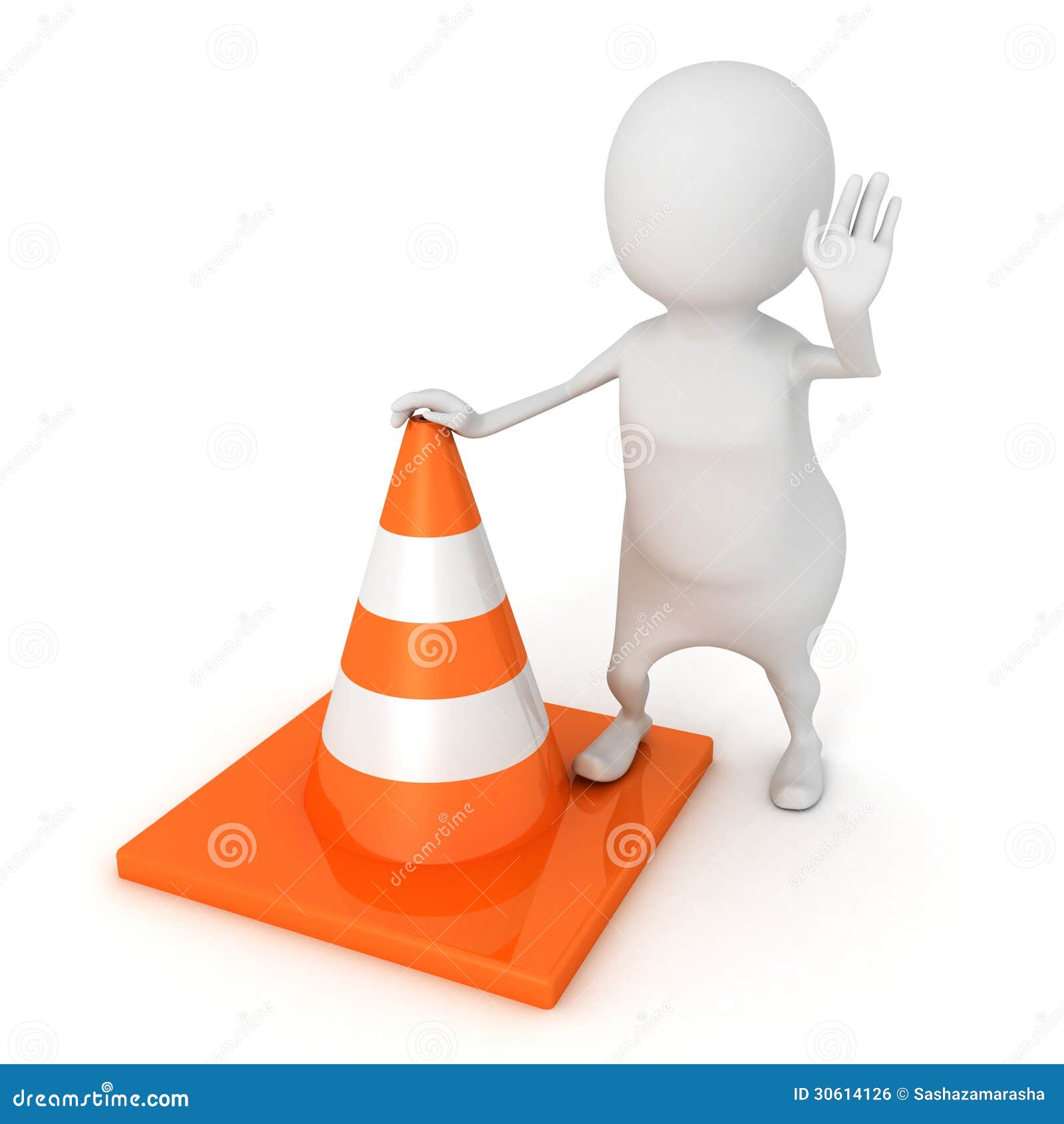 3d Man in Stop Position with Road Construction Traffic Cone Stock ...
