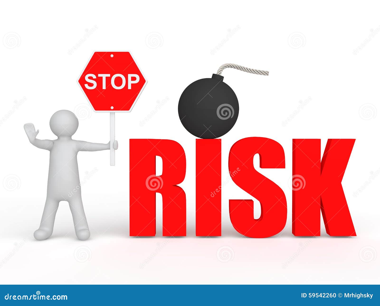 3d Man with Stop Sign and Bomb Risk Stock Illustration - Illustration ...