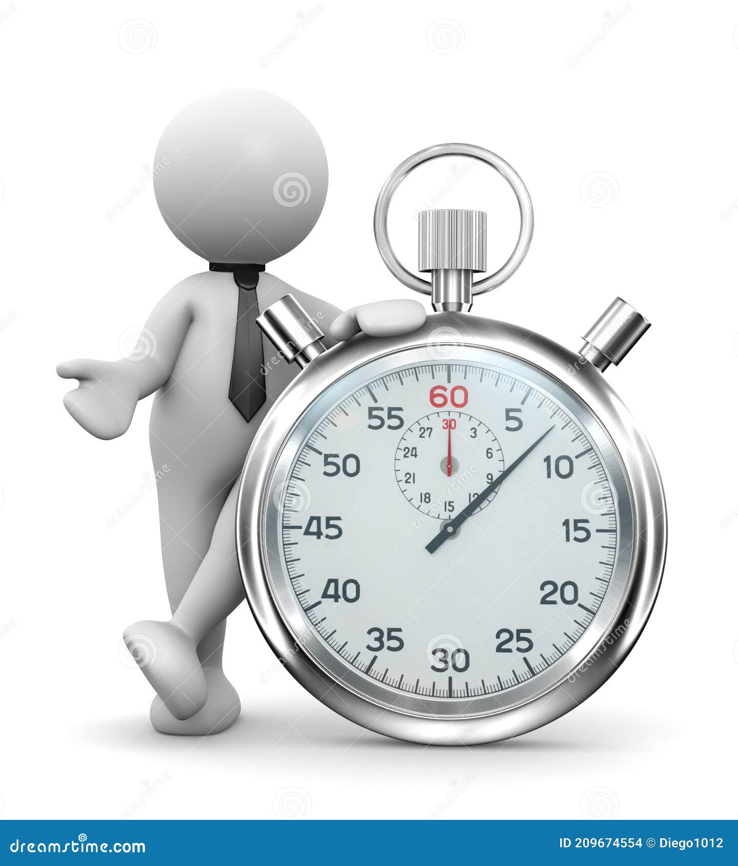 3d Man with Stopwatch on White Background Stock Illustration ...