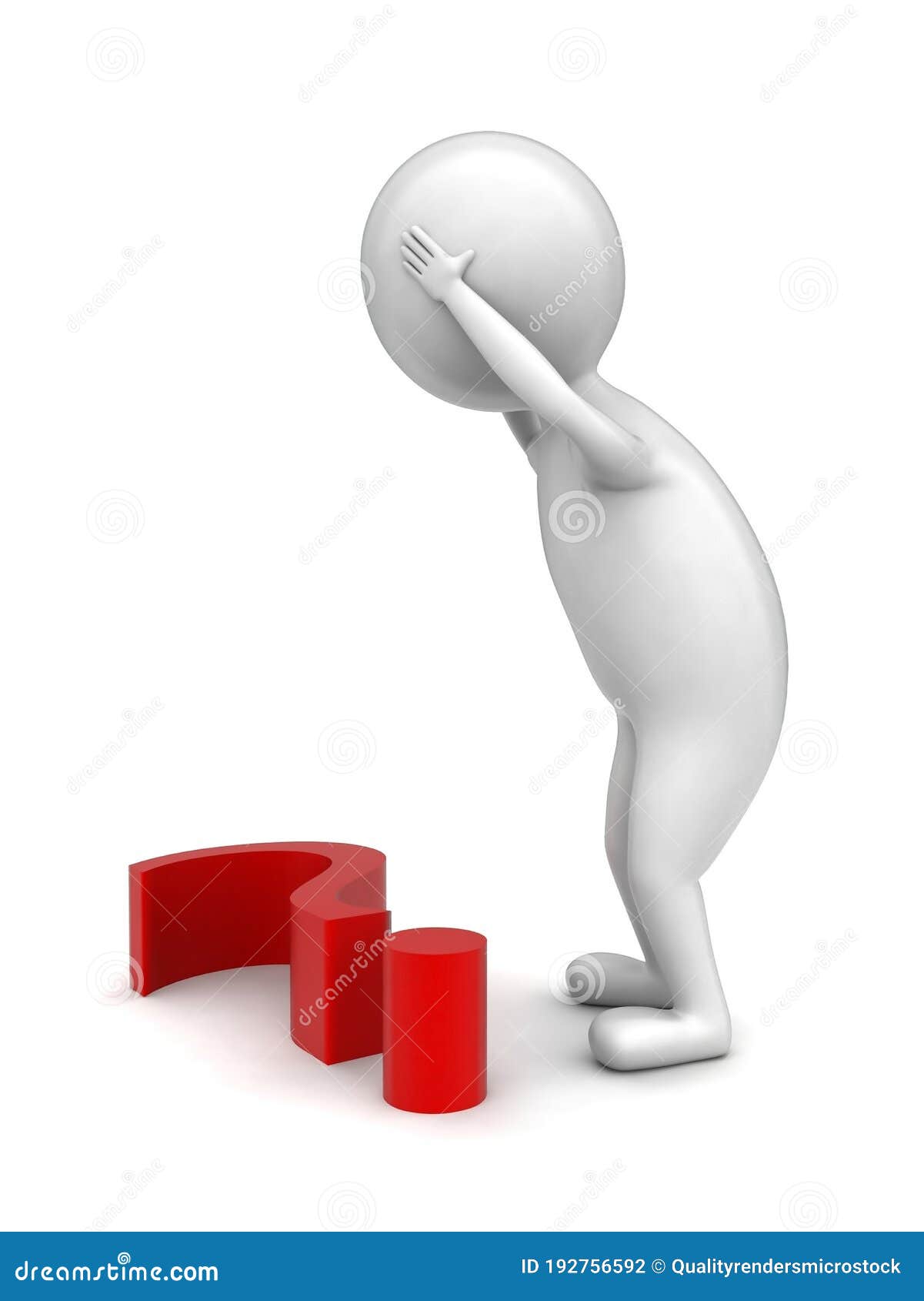 3d Man Stressed Worried Looking at a Question Mark on Floor Concept ...