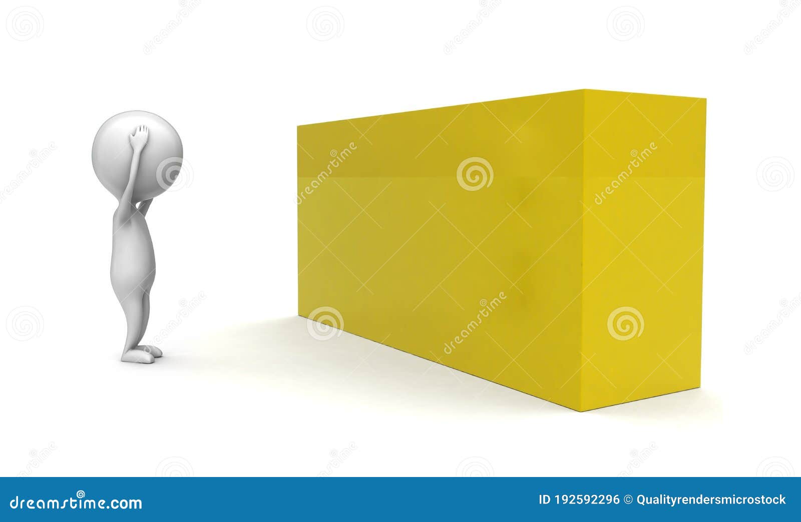 3d Man Stressed Worried Looking at Yellow Box Stock Illustration ...