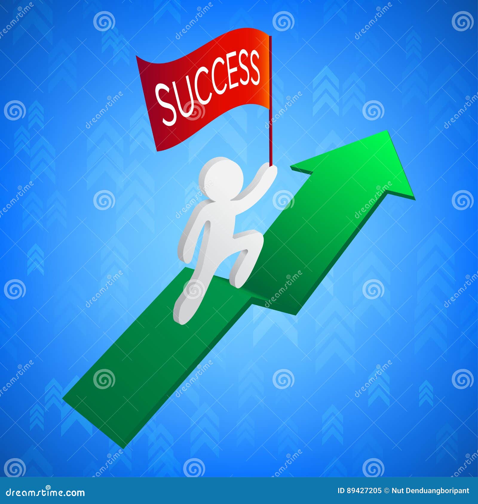 3D Man with Success Flag on Green Arrow Stock Vector - Illustration of ...