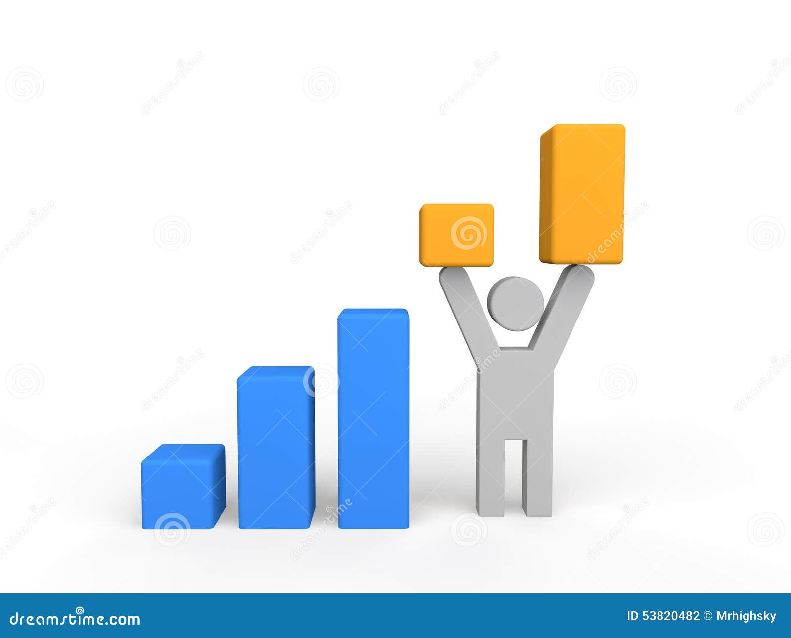 3d Man Supporting Bar Graph Stock Illustration - Illustration of ...