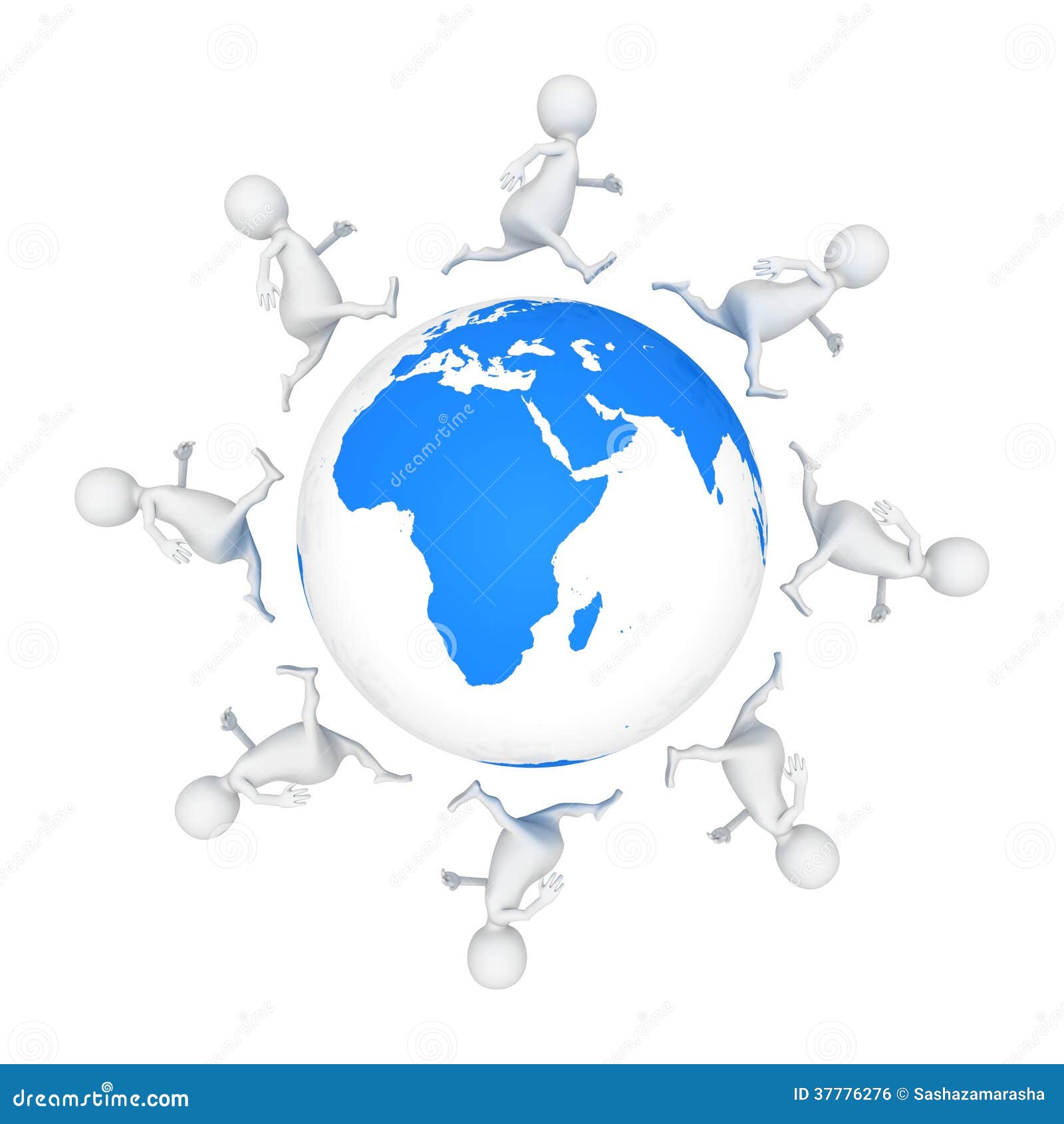 3d Man Team Running on Blue Planet Earth Globe Stock Illustration ...