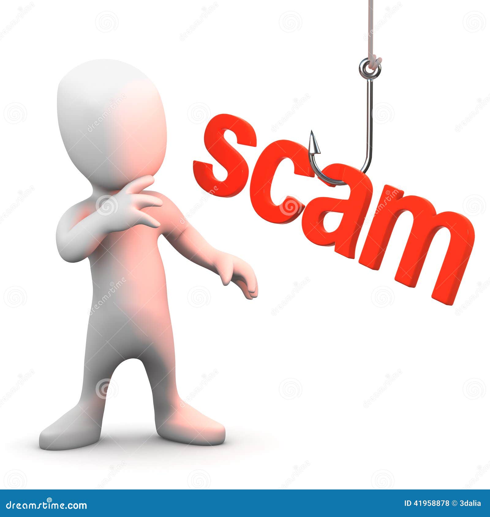 3d Man is tempted by scam stock illustration. Image of woman - 41958878