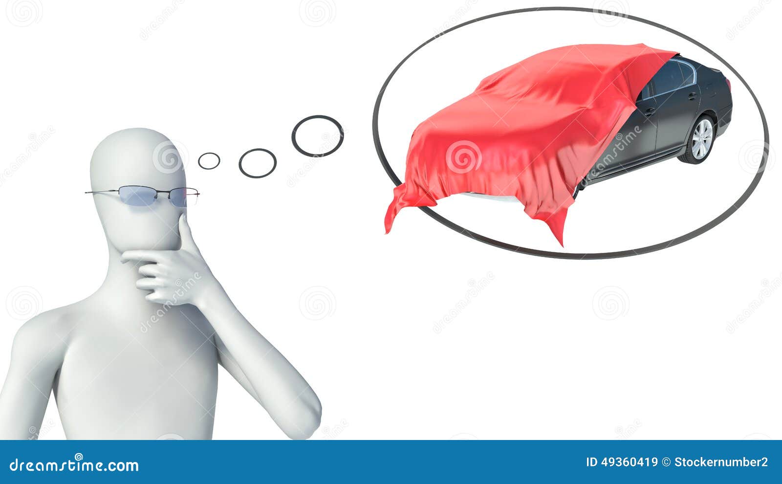 3d Man Thinking about Buying a Car Stock Illustration - Illustration of ...