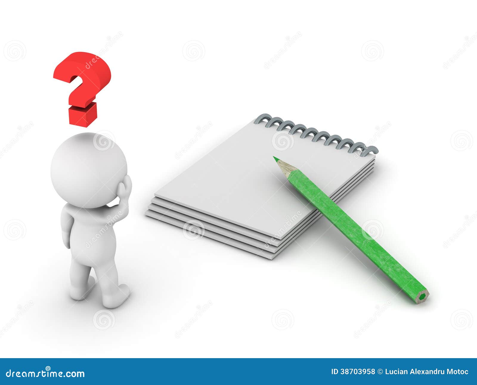 3D Man Thinking with Empty Notepad Stock Illustration - Illustration of ...