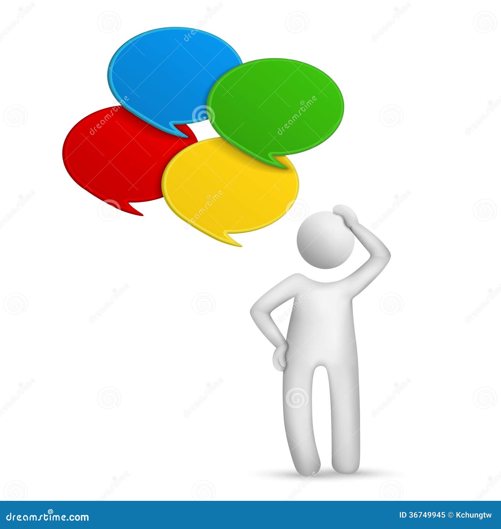 3d Man Thinking with Four Speech Bubbles Stock Vector - Illustration of ...