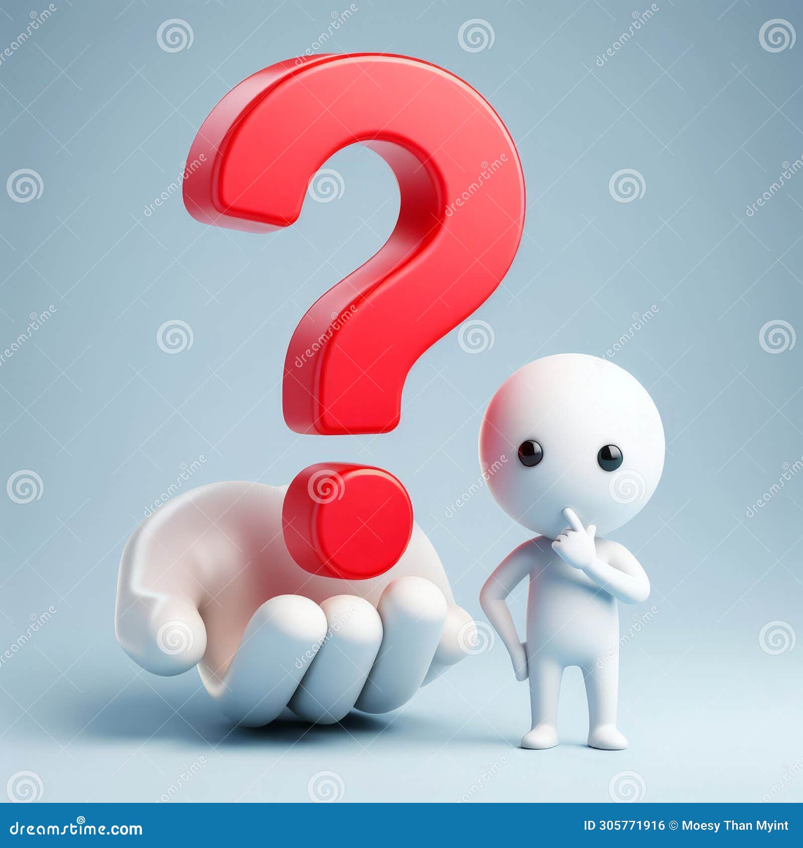3D Stickman Thinking Photo with Big Question Mark Stock Illustration ...