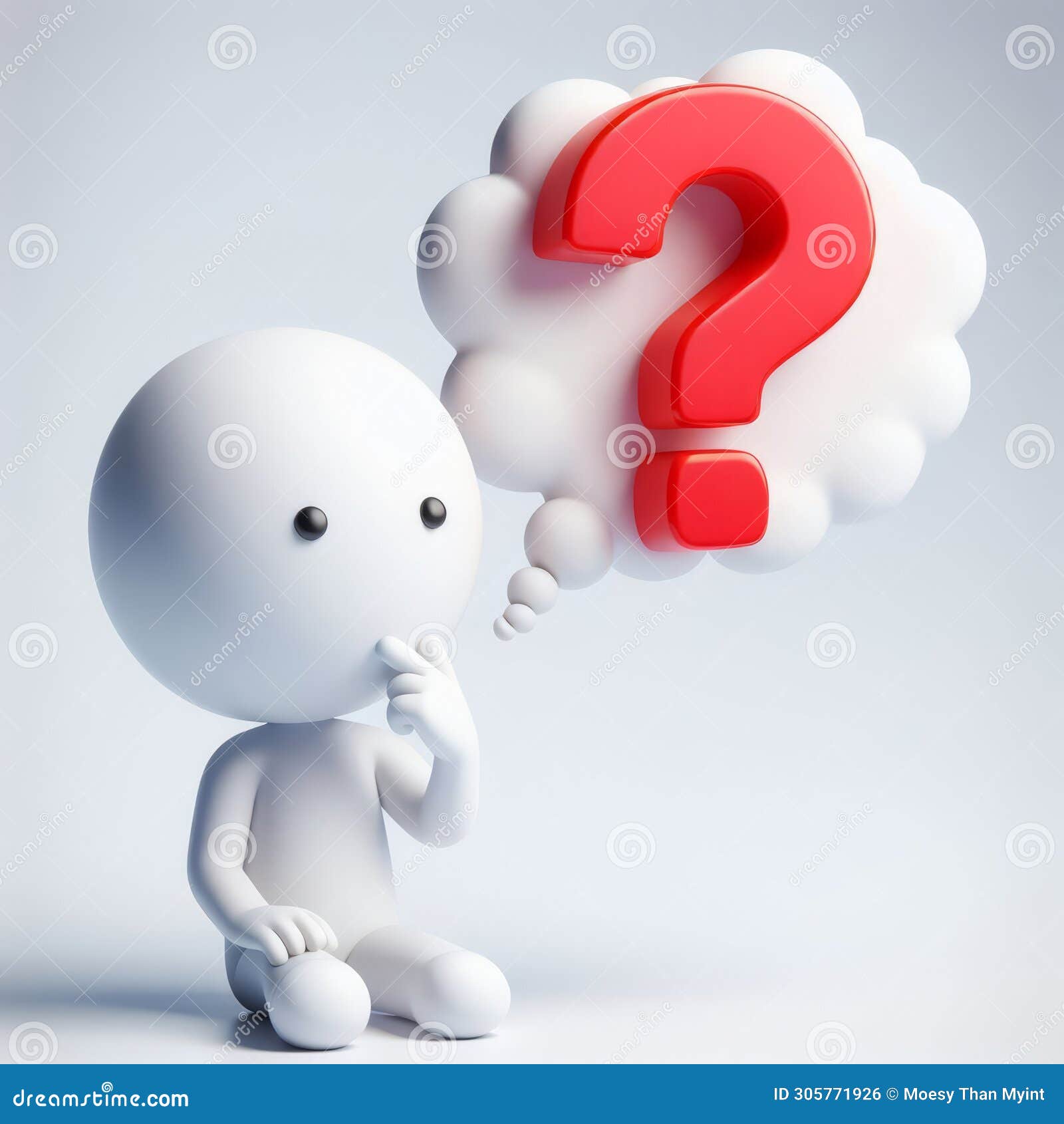 3D Stickman Thinking Photo with Big Question Mark Stock Illustration ...