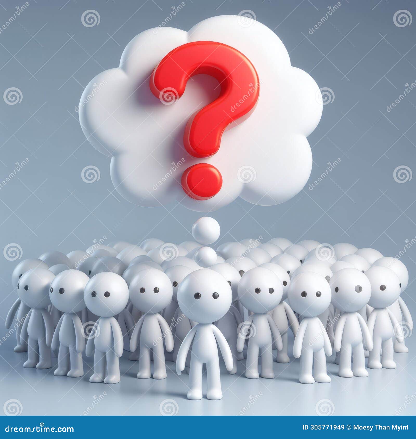 3D Stickman Thinking Photo with Big Question Mark Stock Illustration ...