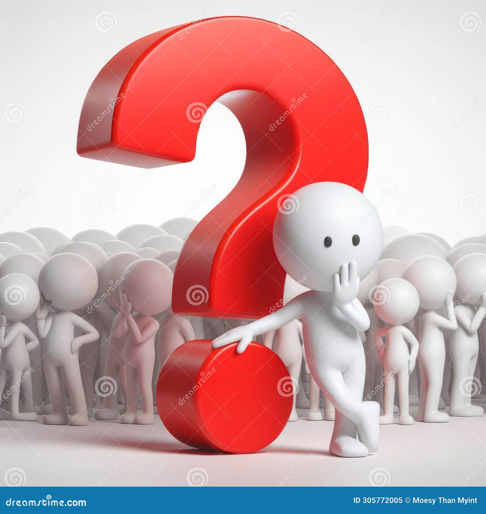 3D Stickman Thinking Photo with Big Question Mark Stock Illustration ...