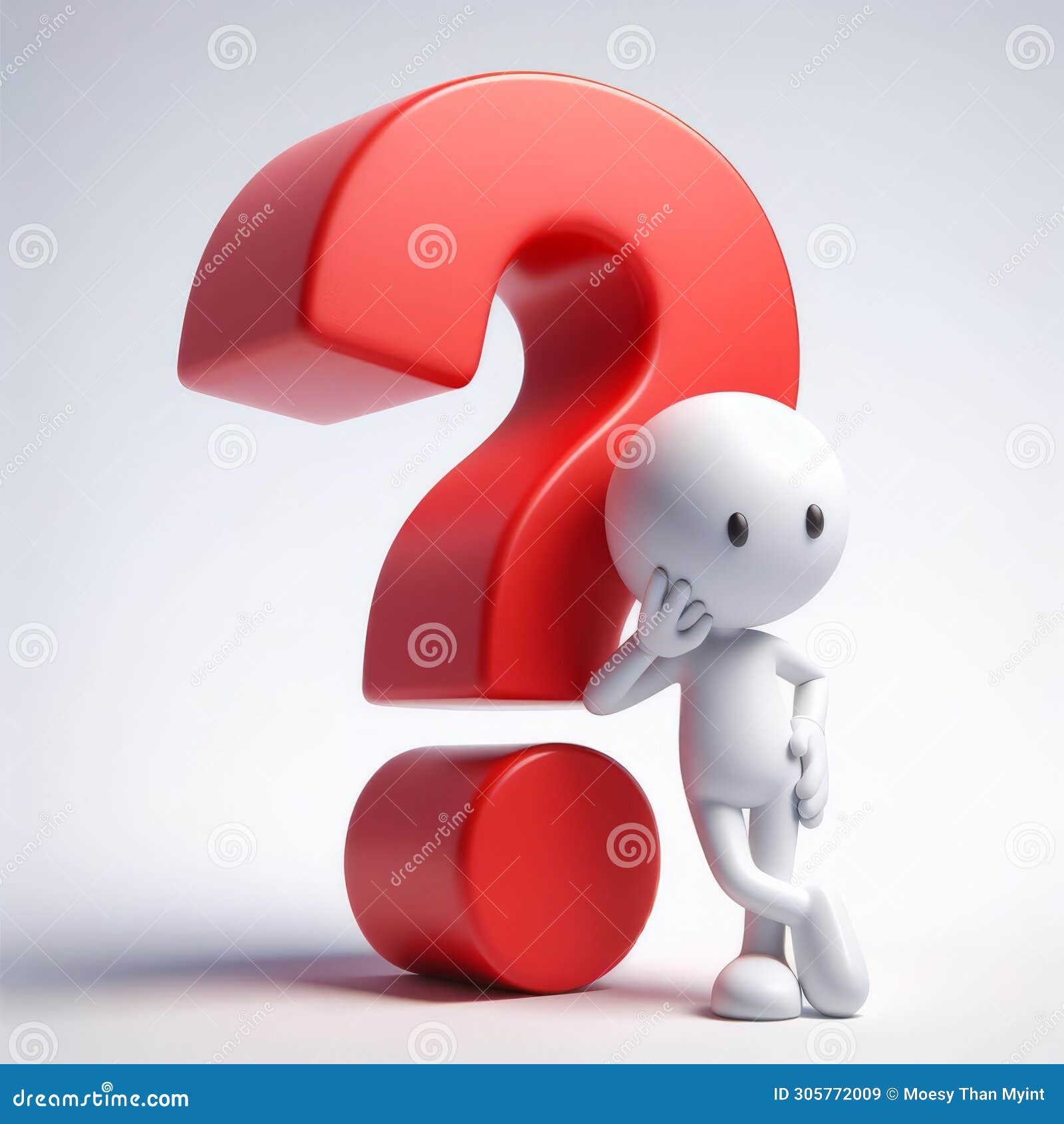 3D Stickman Thinking Photo with Big Question Mark Stock Illustration ...