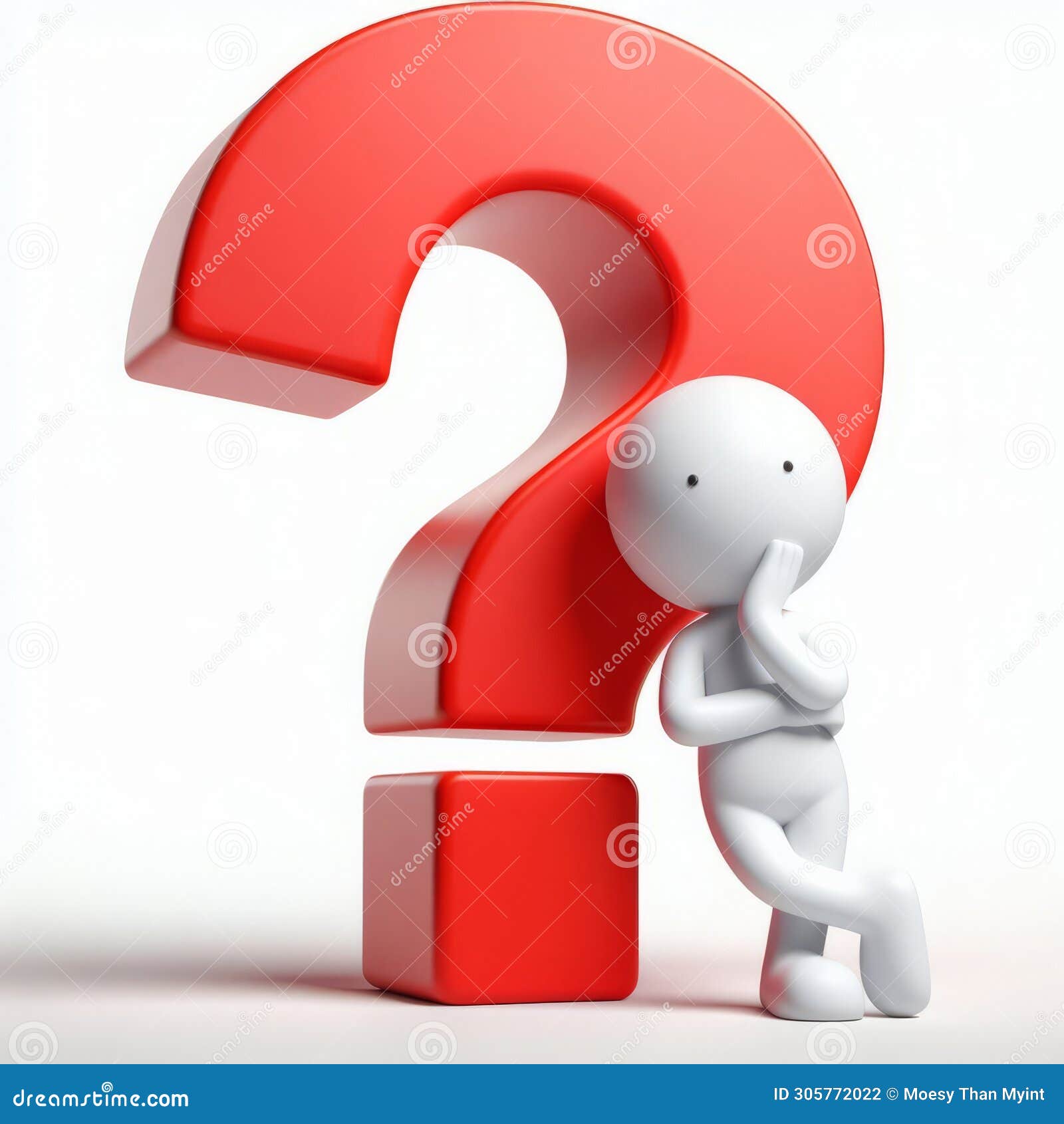 3D Stickman Thinking Photo with Big Question Mark Stock Illustration ...