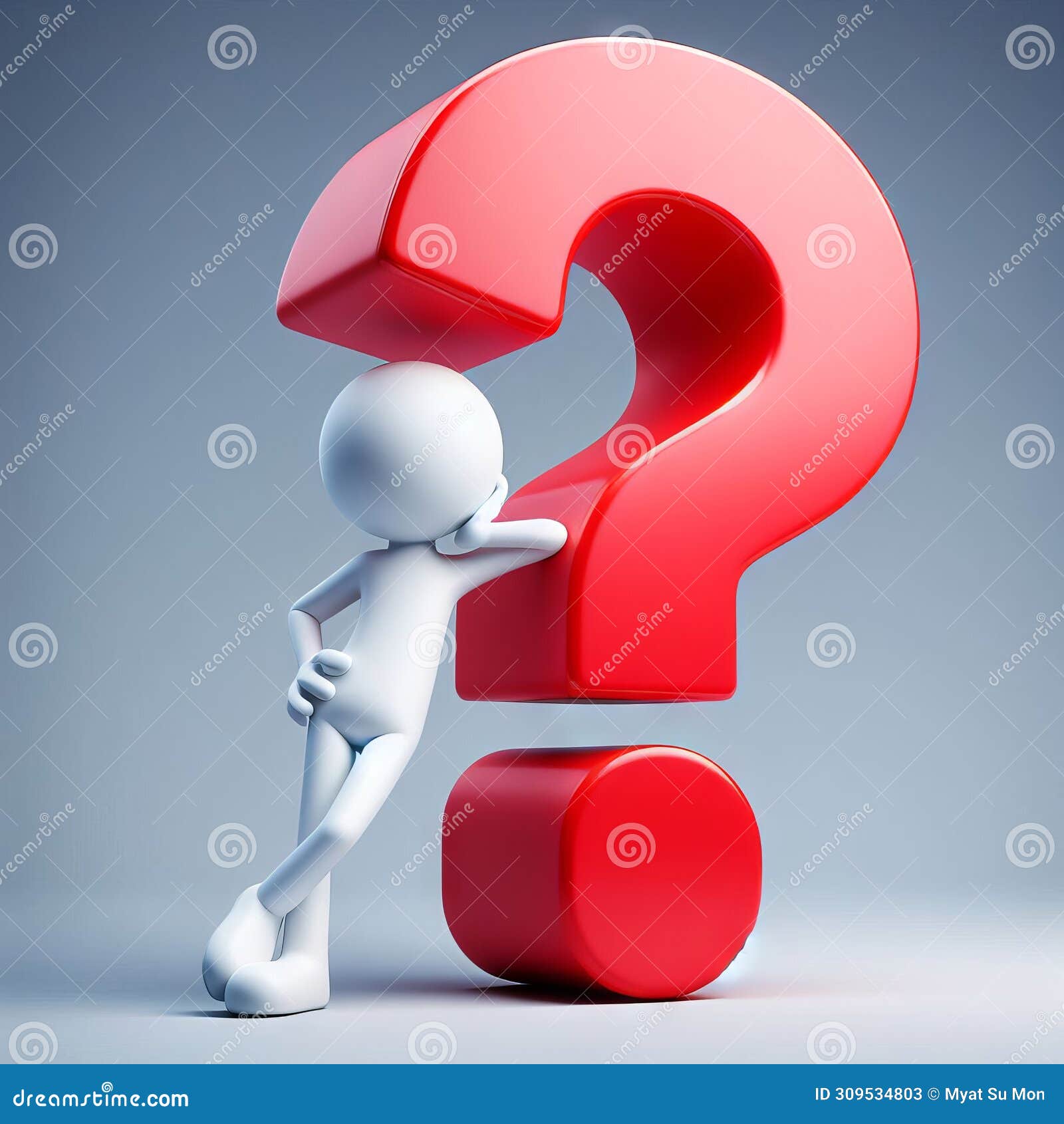 3D Man Thinking Photo with Big Question Mark Stock Illustration ...