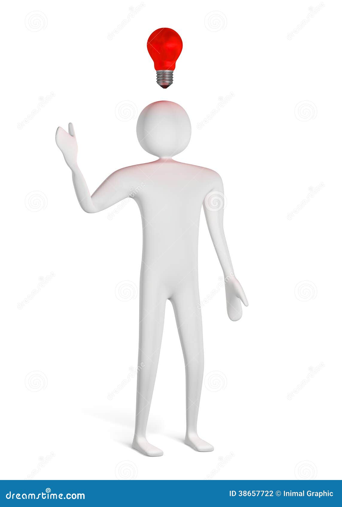 3d Man Thinking and Red Light Bulb Above Stock Illustration ...