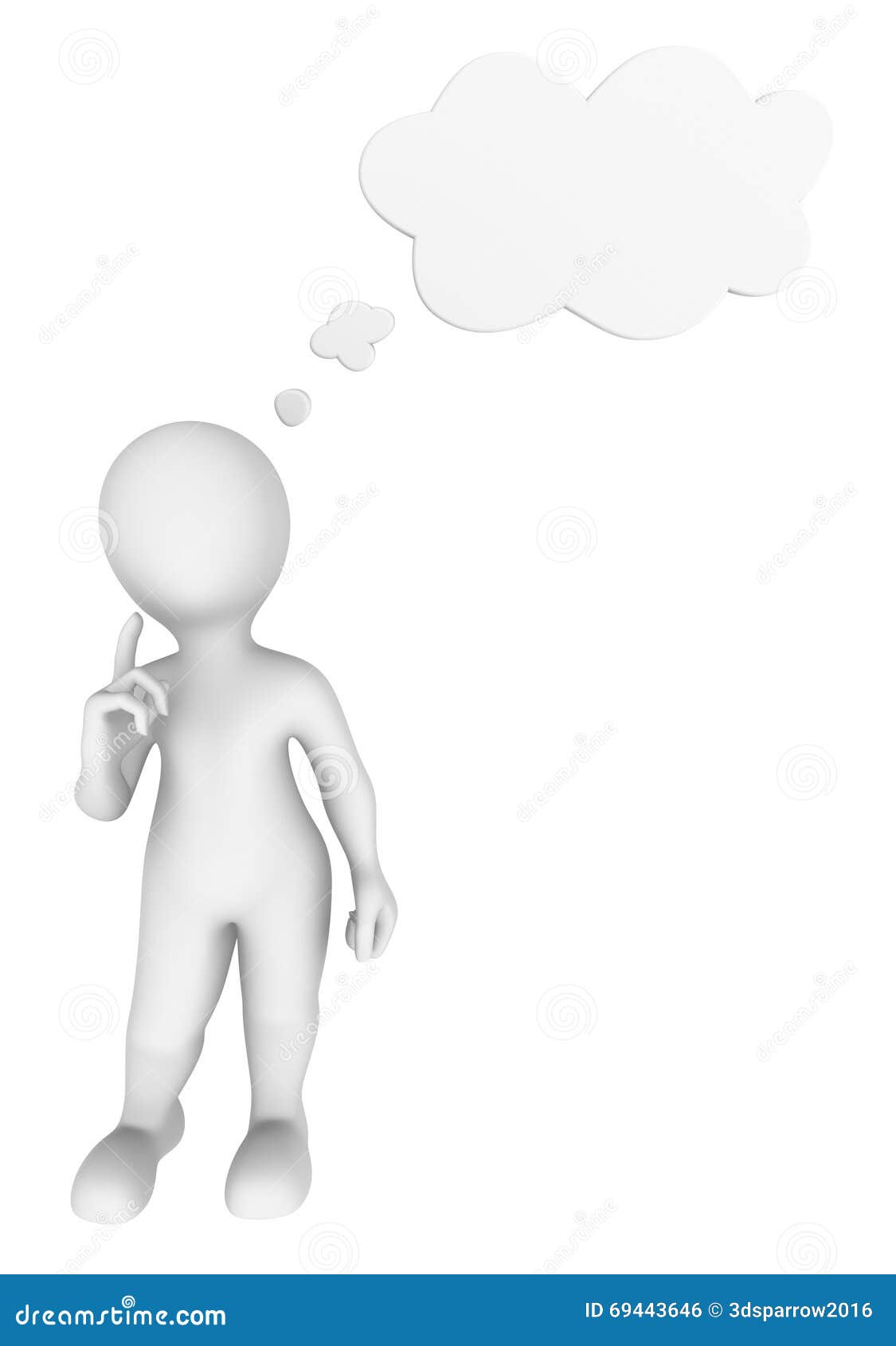 3d Man Thinking with Thought Cloud Stock Illustration - Illustration of ...